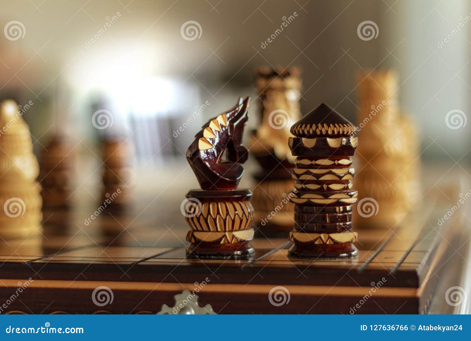 Knight King Rook Chess Figures on the Board Stock Photo - Image of ...