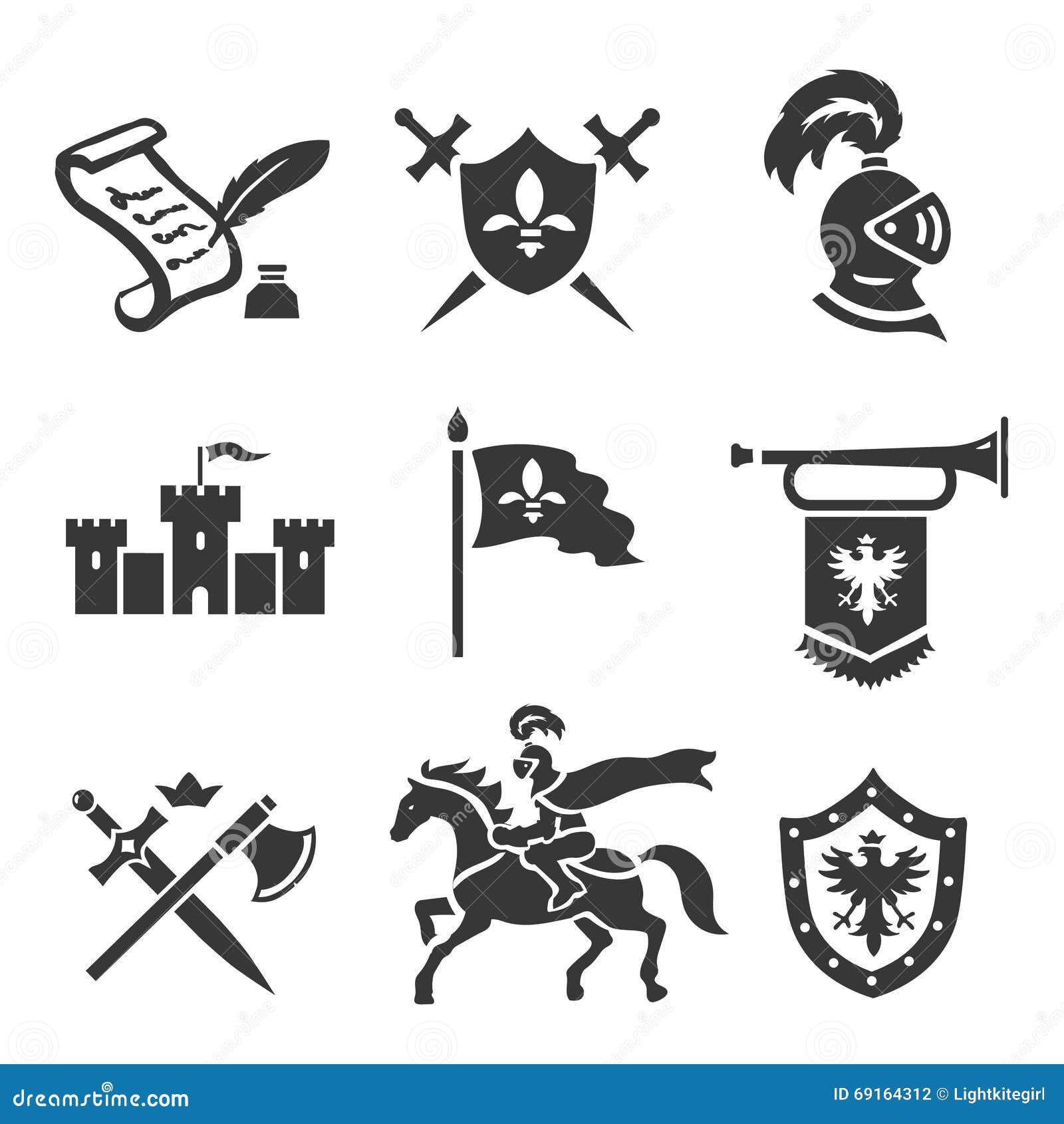 Middle Ages Logo Design Set, Vintage Medieval Emblem Since 1975 Vector ...
