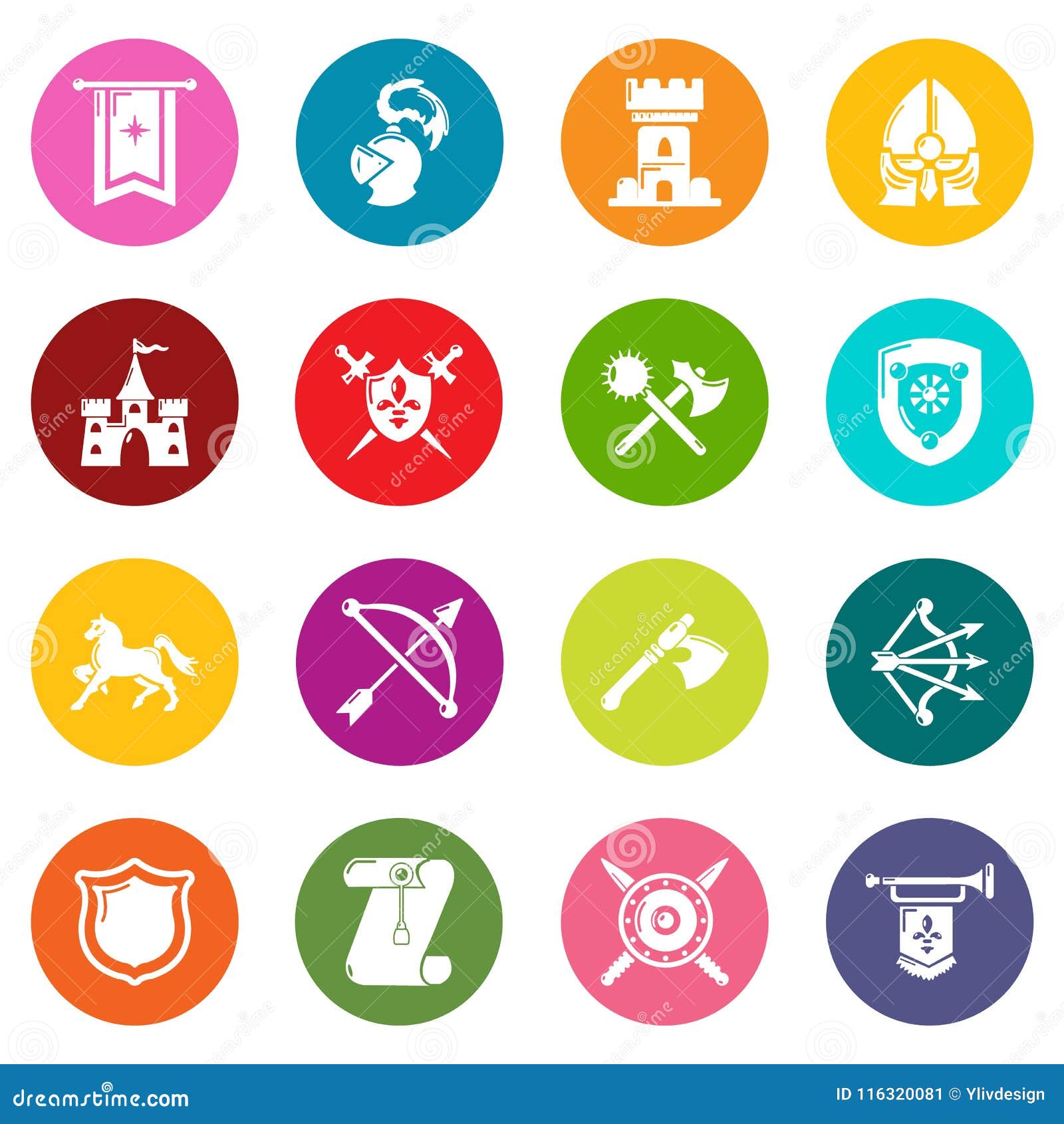 Knight Medieval Icons Set Colorful Circles Vector Stock Vector ... Knight Medieval Icons Set Colorful Circles Vector Stock Vector ...
