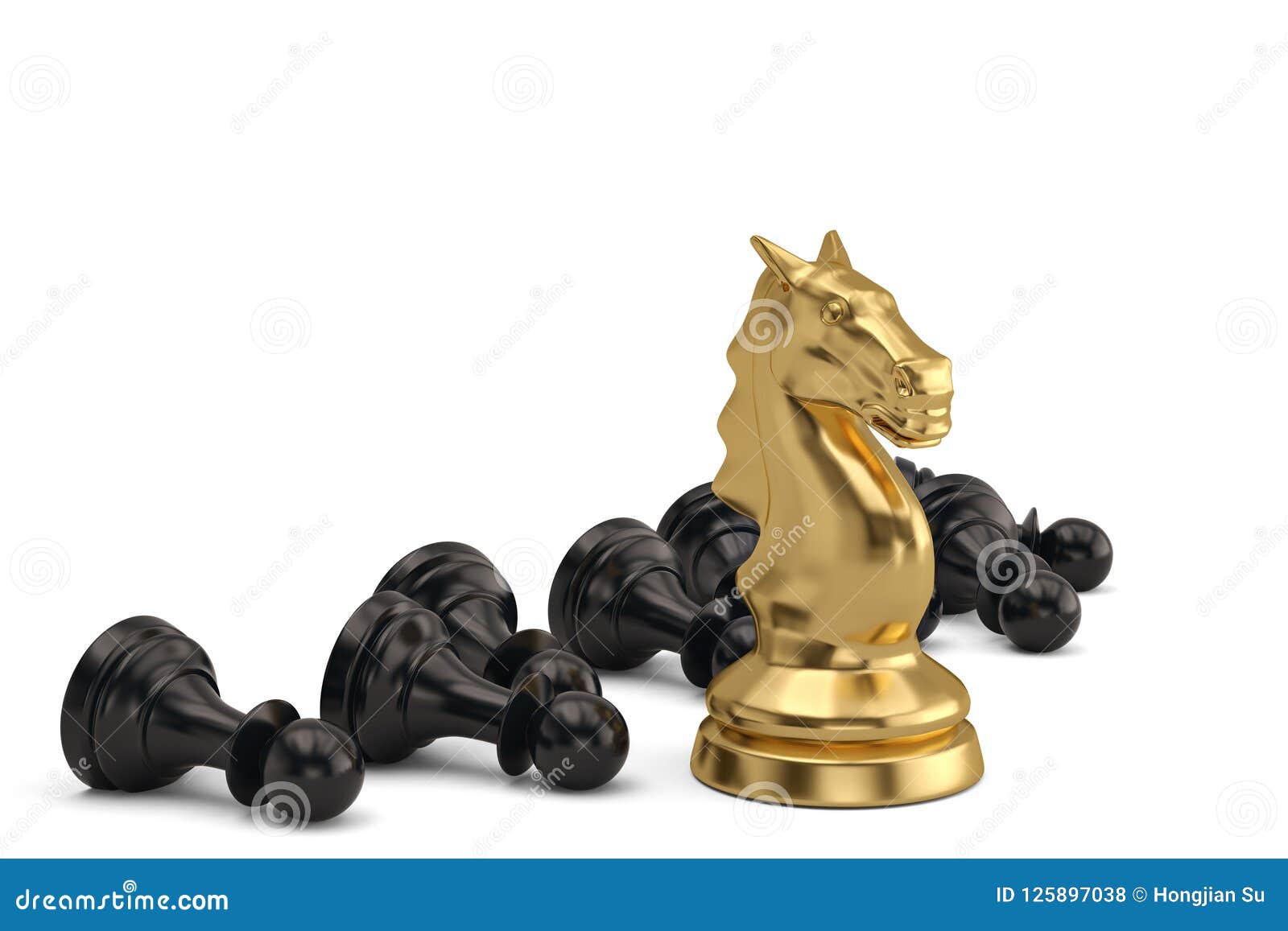 Knight and Pawns Chess Piece on White Background.3D Illustration Stock ...