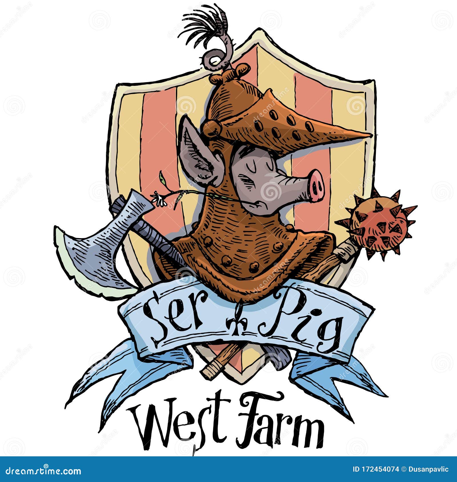 Knight of pigs in armour stock illustration. Illustration of mace ...