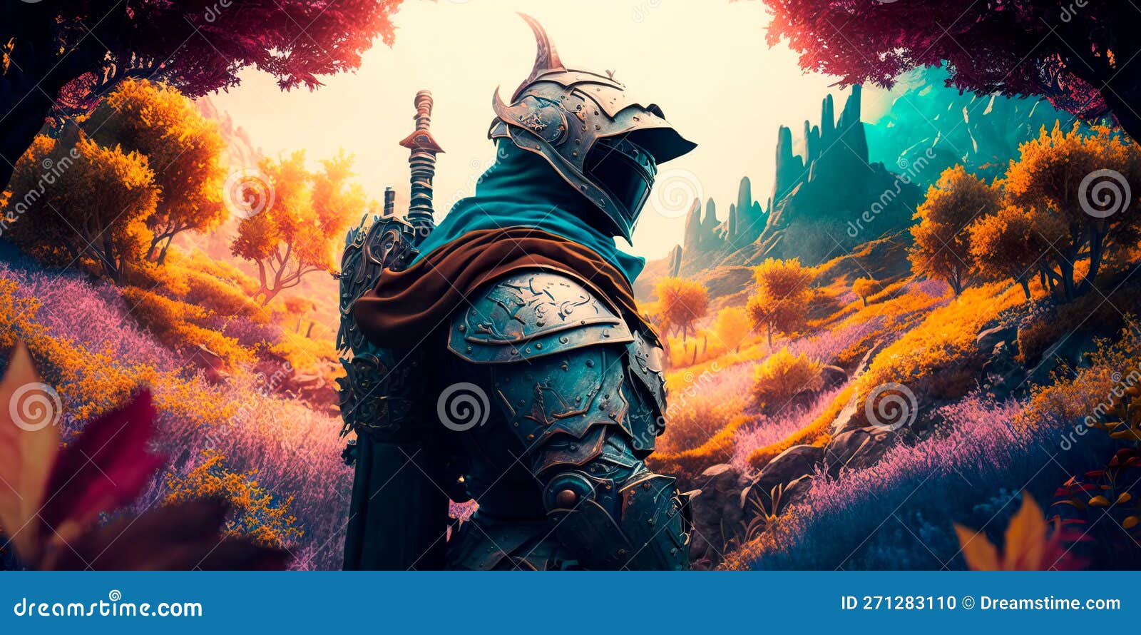 Knight on a Quest through a Fantastical Landscape Generative AI Stock ...
