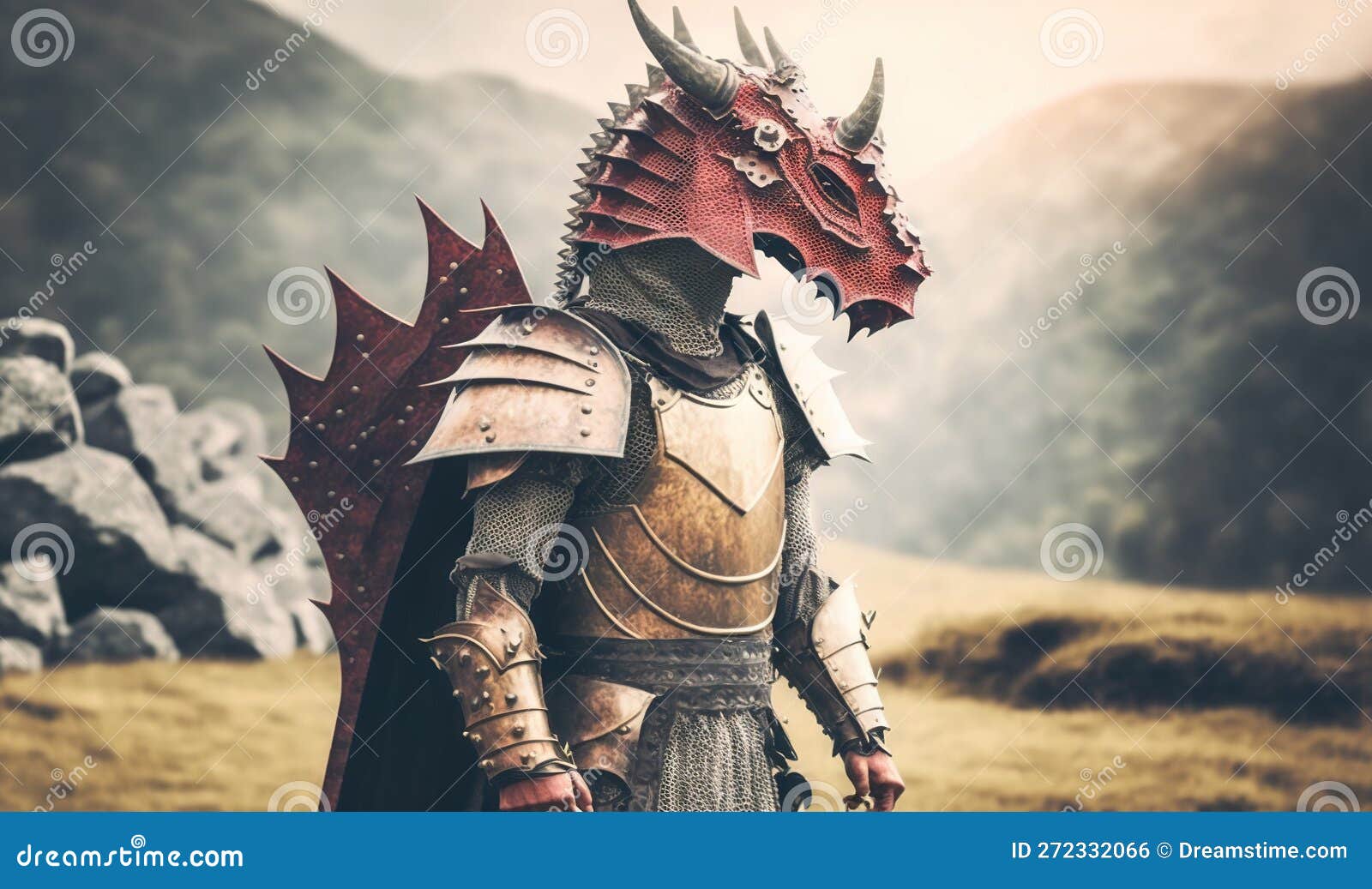 A Knight with a Red Dragon Head and a Red Cape Stock Illustration ...