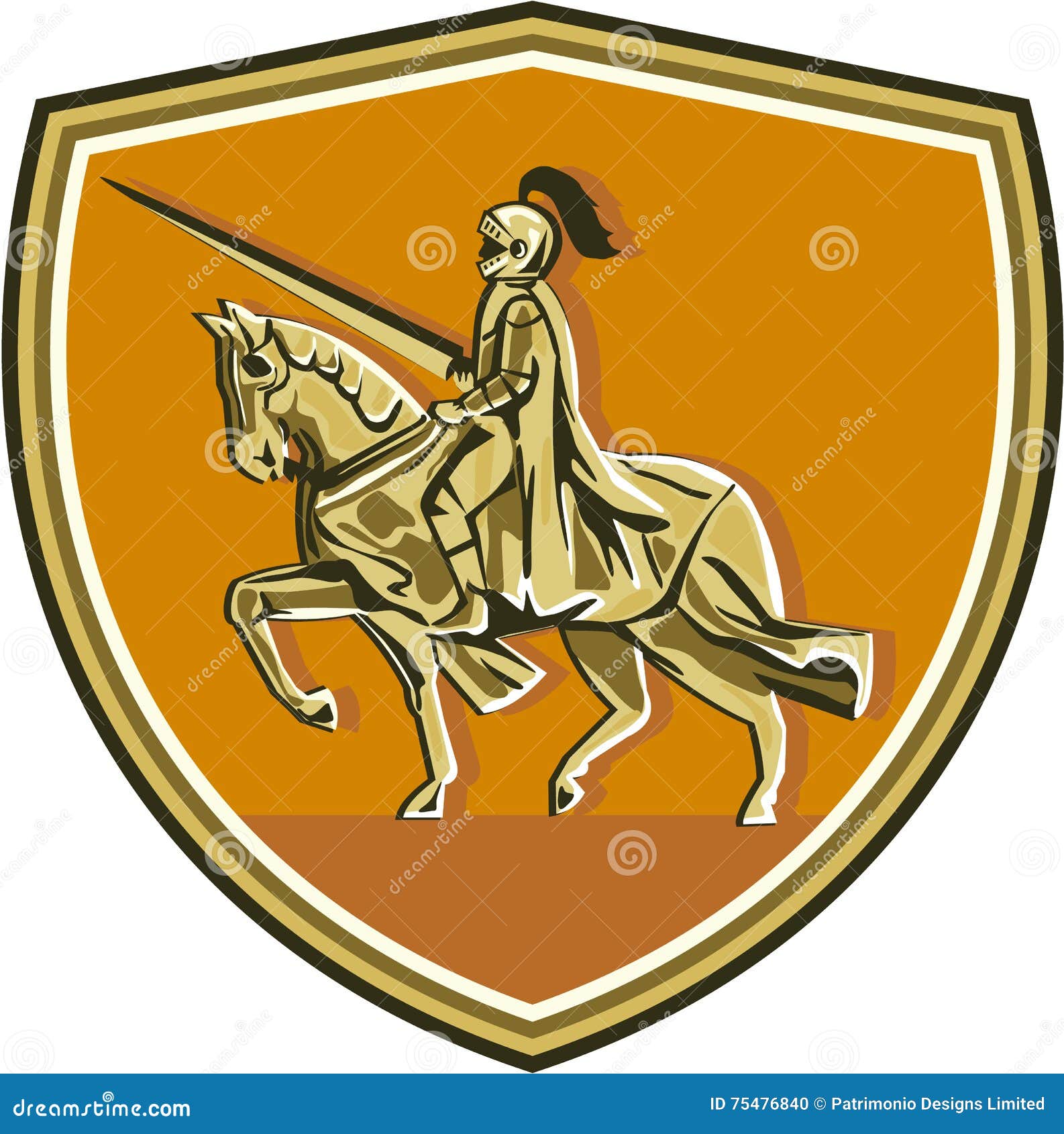 Knight Riding Steed Lance Shield Retro Stock Illustration ...