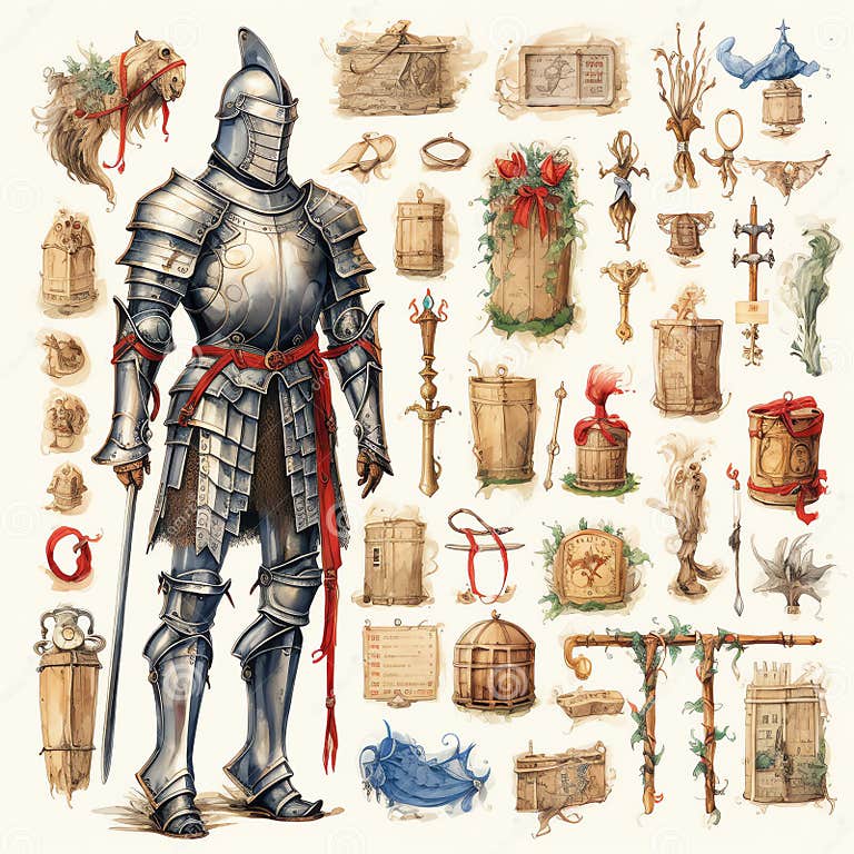 Knight S Code Medieval Watercolor Fantasy Stock Illustration ...