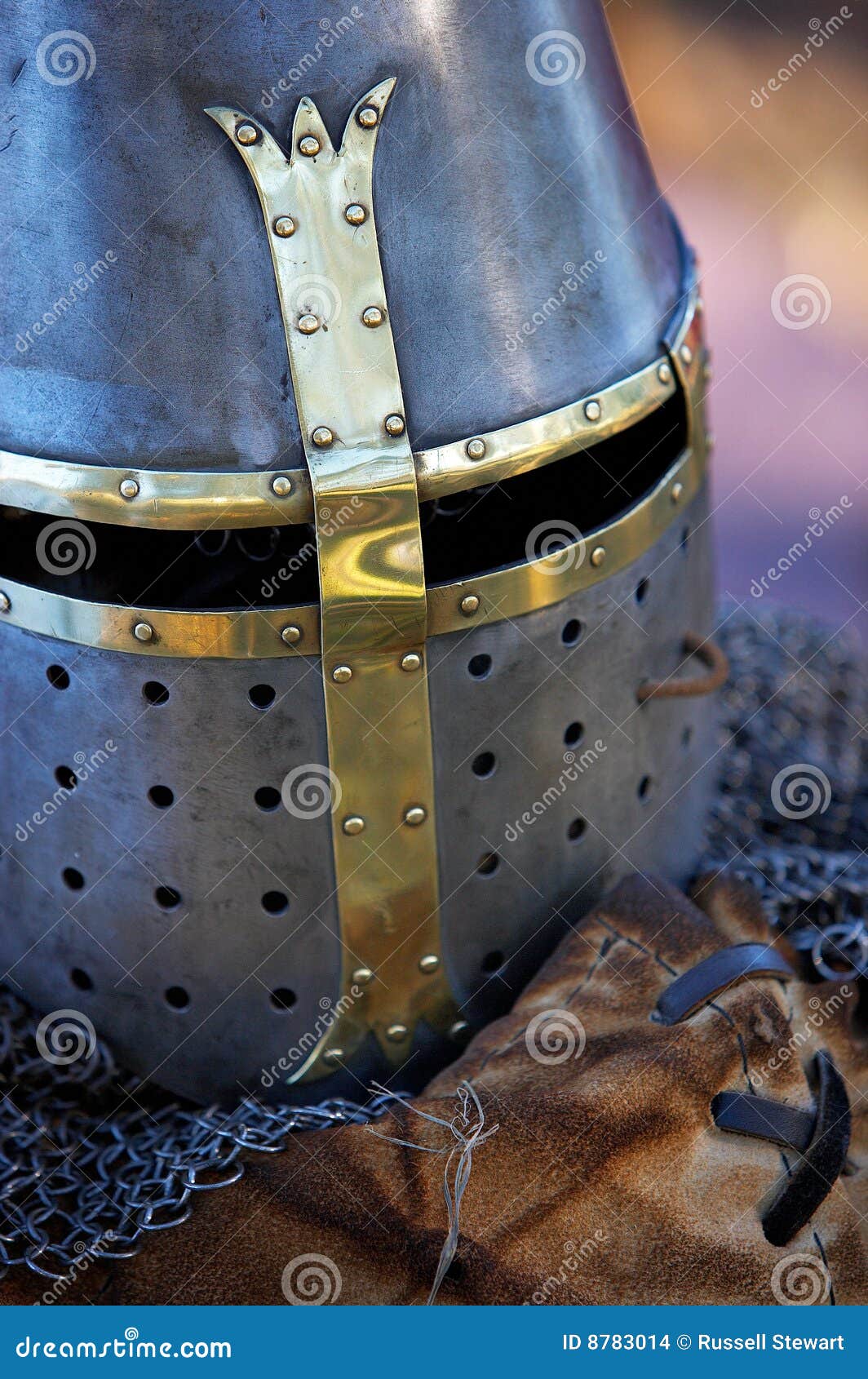 A Knight S Medieval Battle Helmet Stock Photo - Image of chain, battle ...