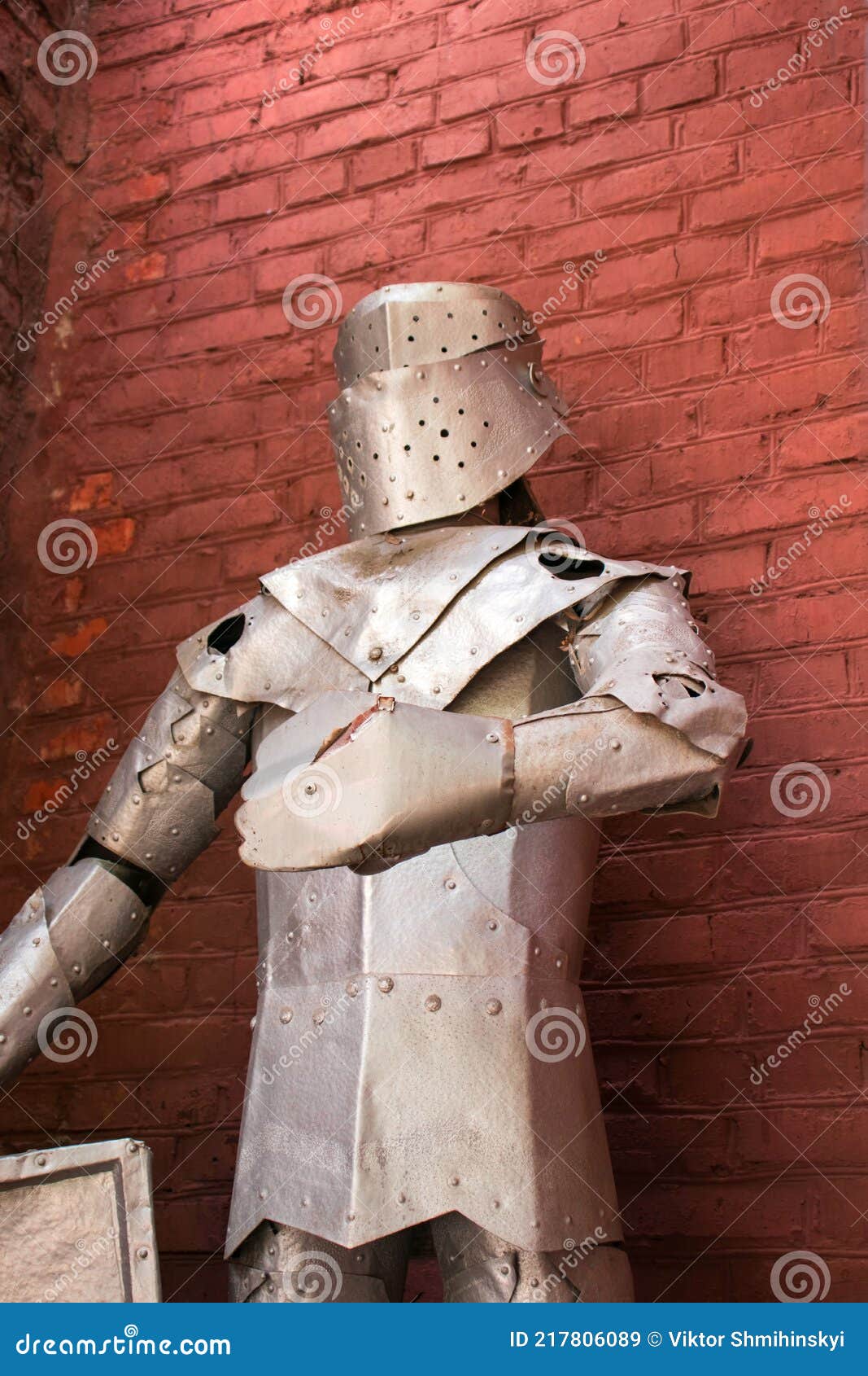 Knight`s Metal Armor on a Red Wall Background. Stock Image - Image of ...