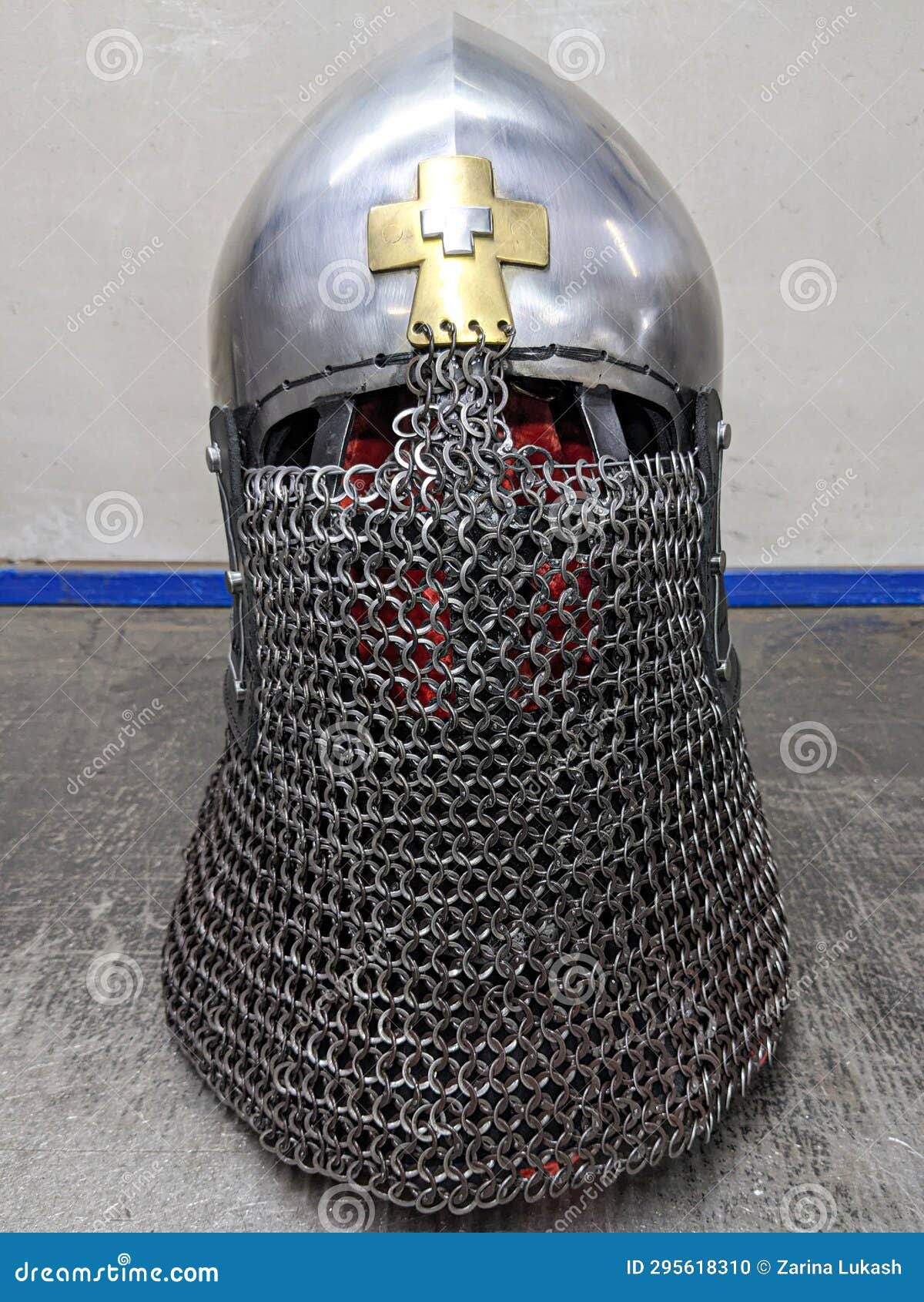 Knight S Metal Helmet with Aventail Chain Mail. Stock Photo - Image of ...