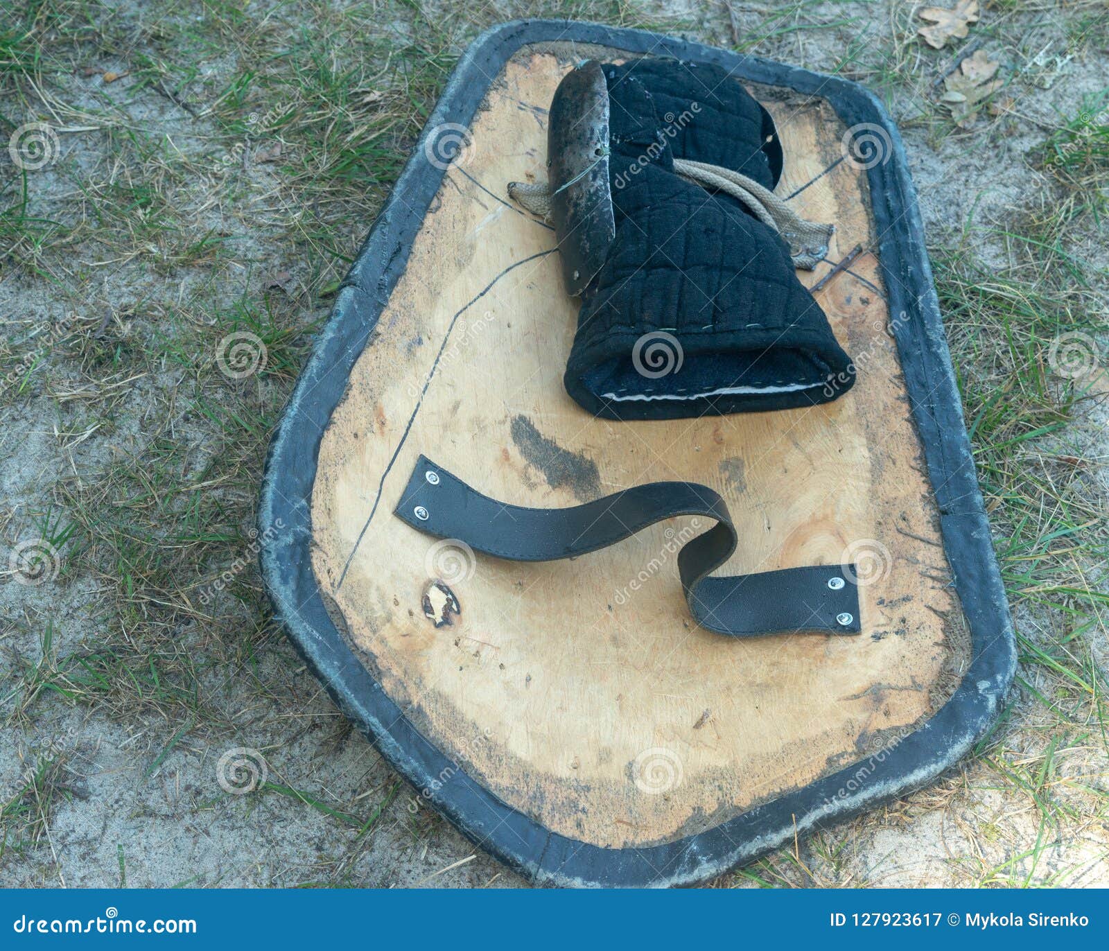 Knight`s Shield Lying on the Ground Day Stock Image - Image of blue ...