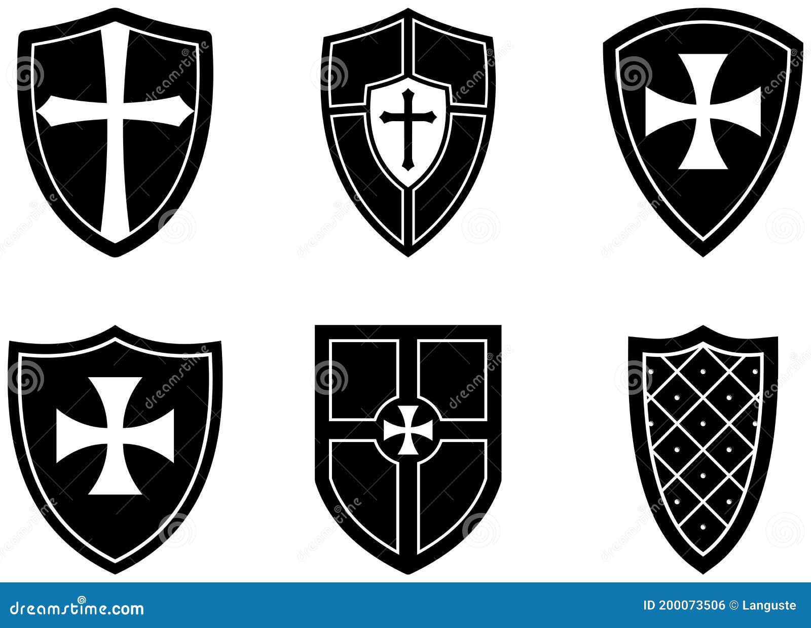 Knight Shield Set on White Isolated Background. Stock Vector ...