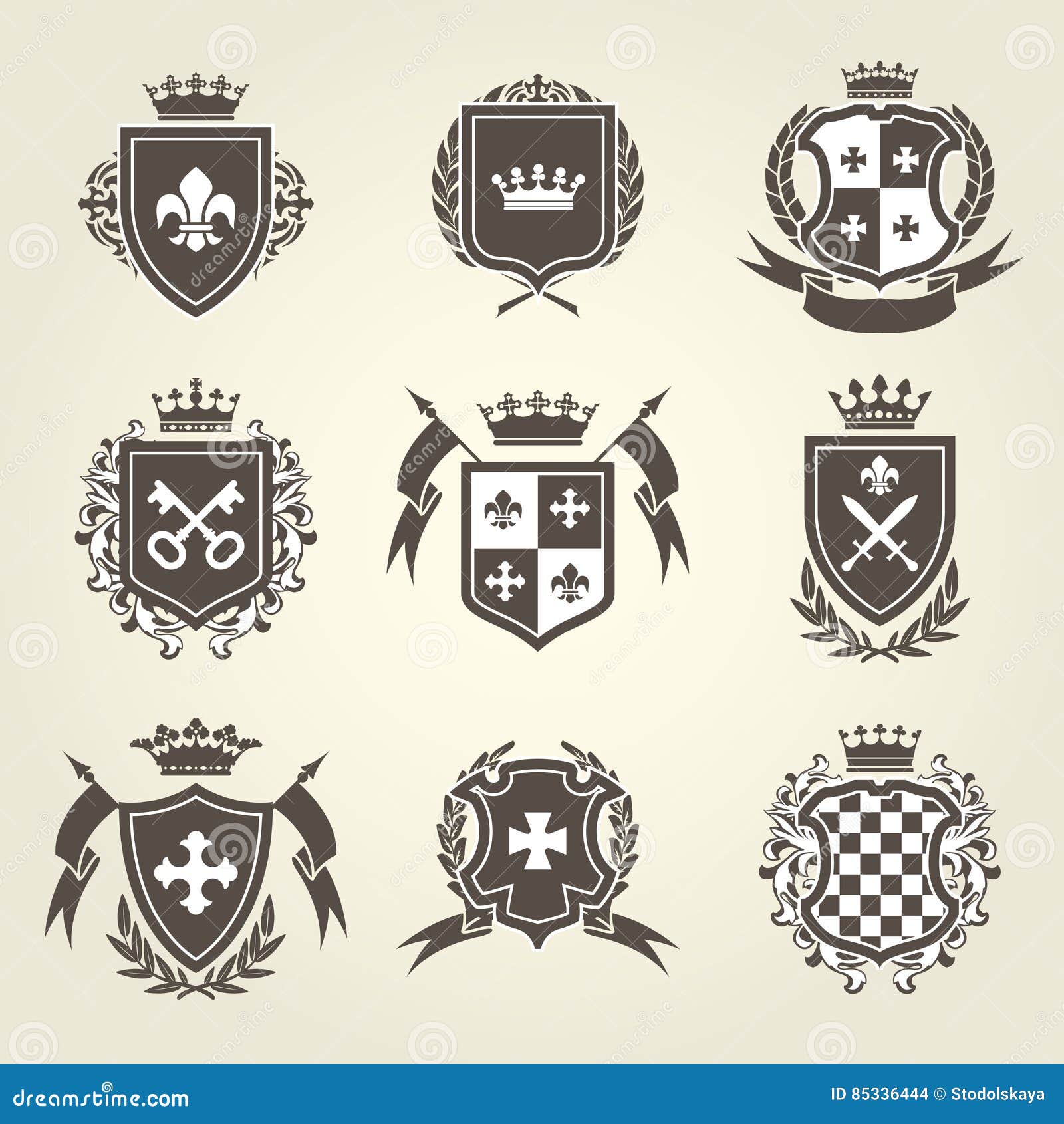 Knight Shields and Royal Coat of Arms Stock Vector - Illustration of ...