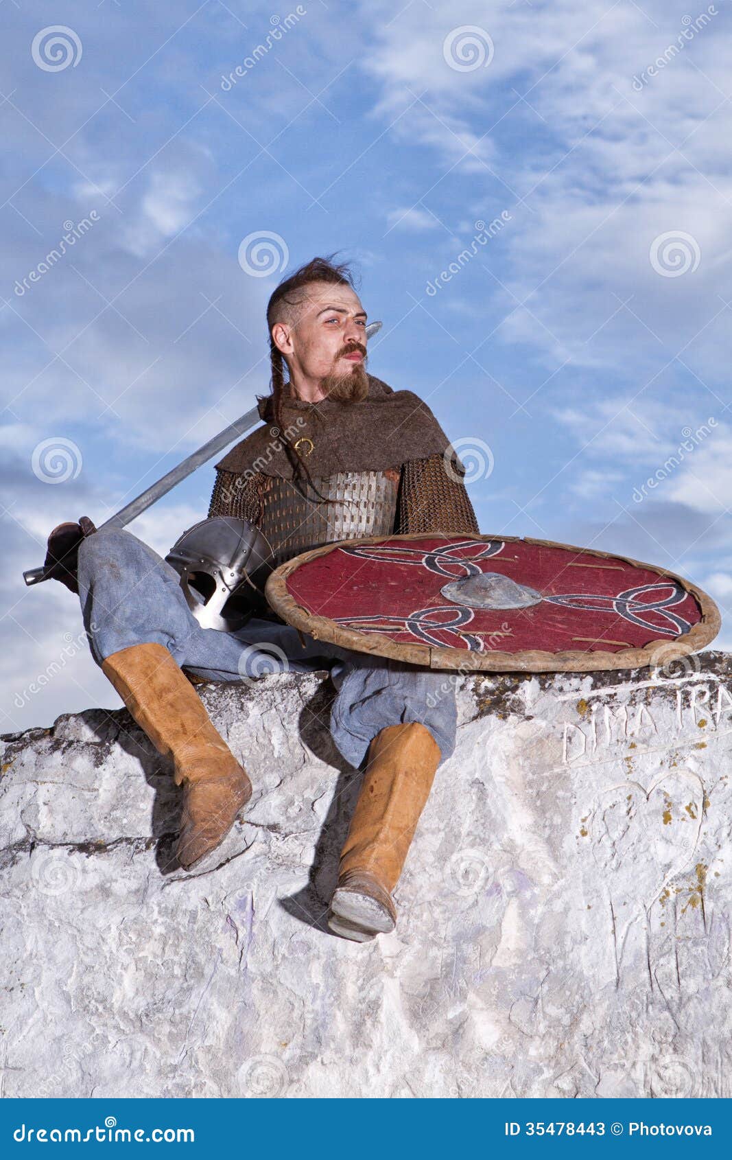 Knight sitting on a rock stock image. Image of portrait - 35478443