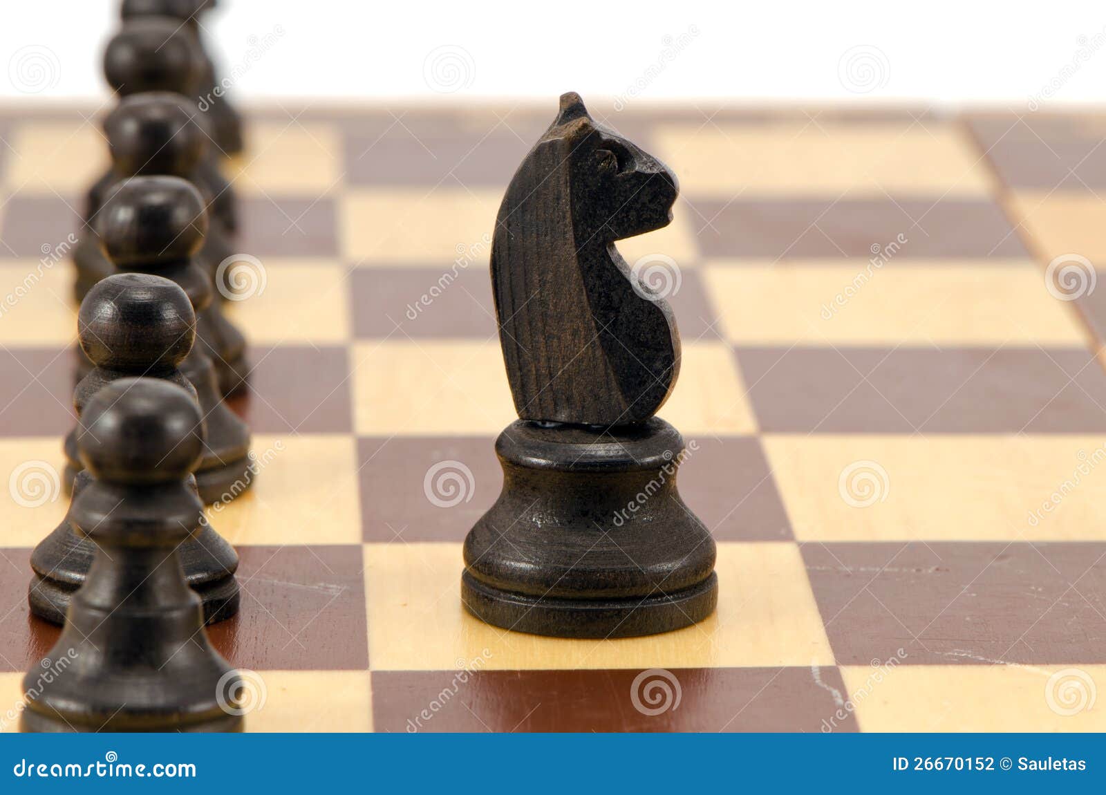Knight Stand in Front of All Pawn Chess Line Board Stock Photo - Image ...