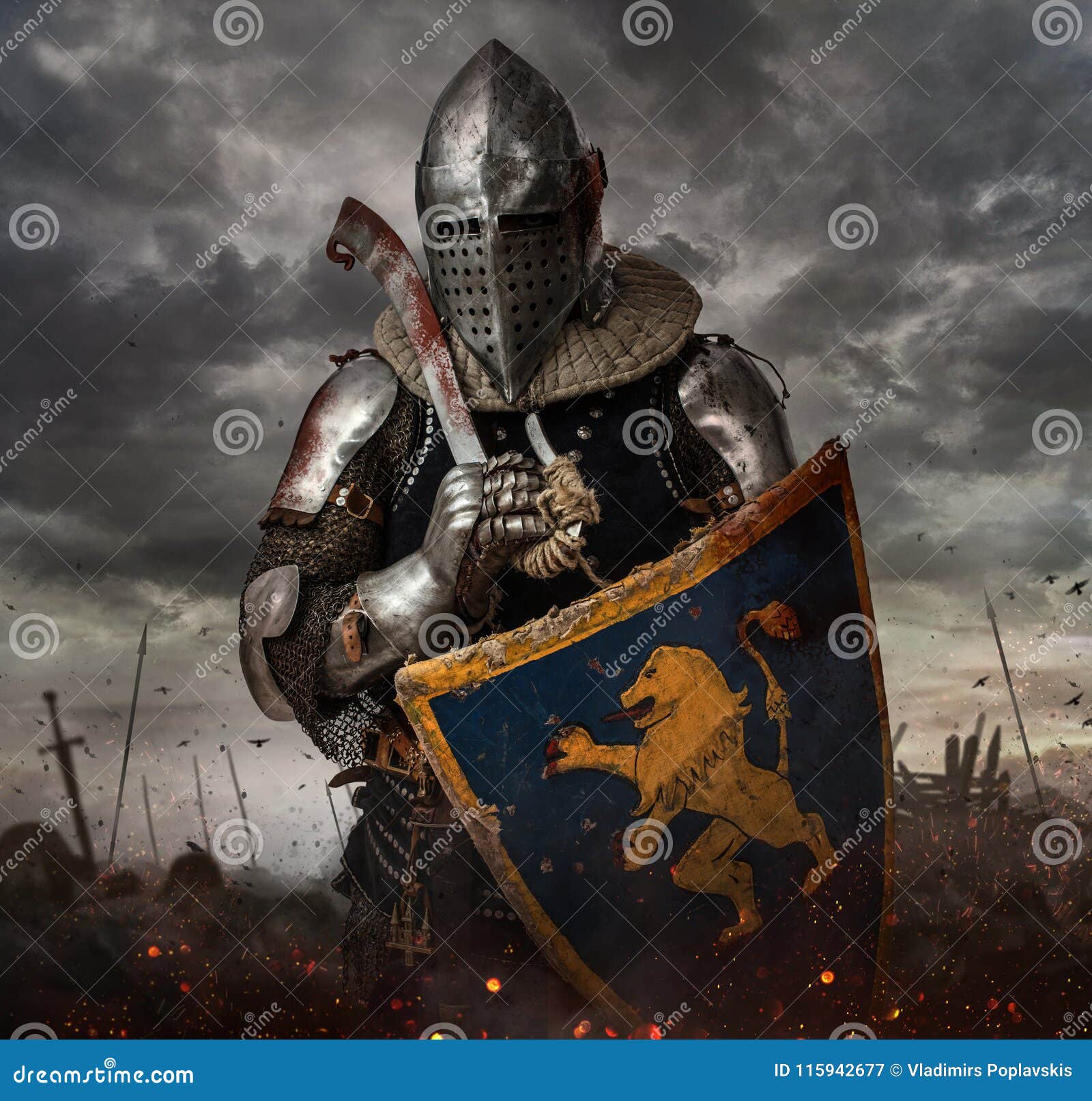 Knight with Sword in Battlefield. Stock Image - Image of clothing ...