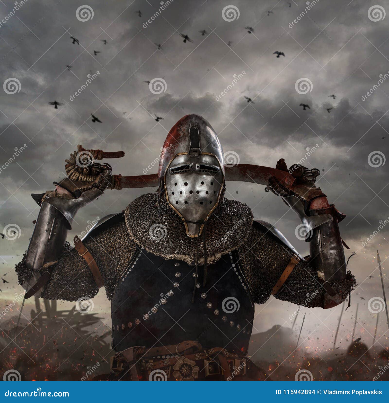 Knight with Sword in Battlefield. Stock Photo - Image of medieval ...