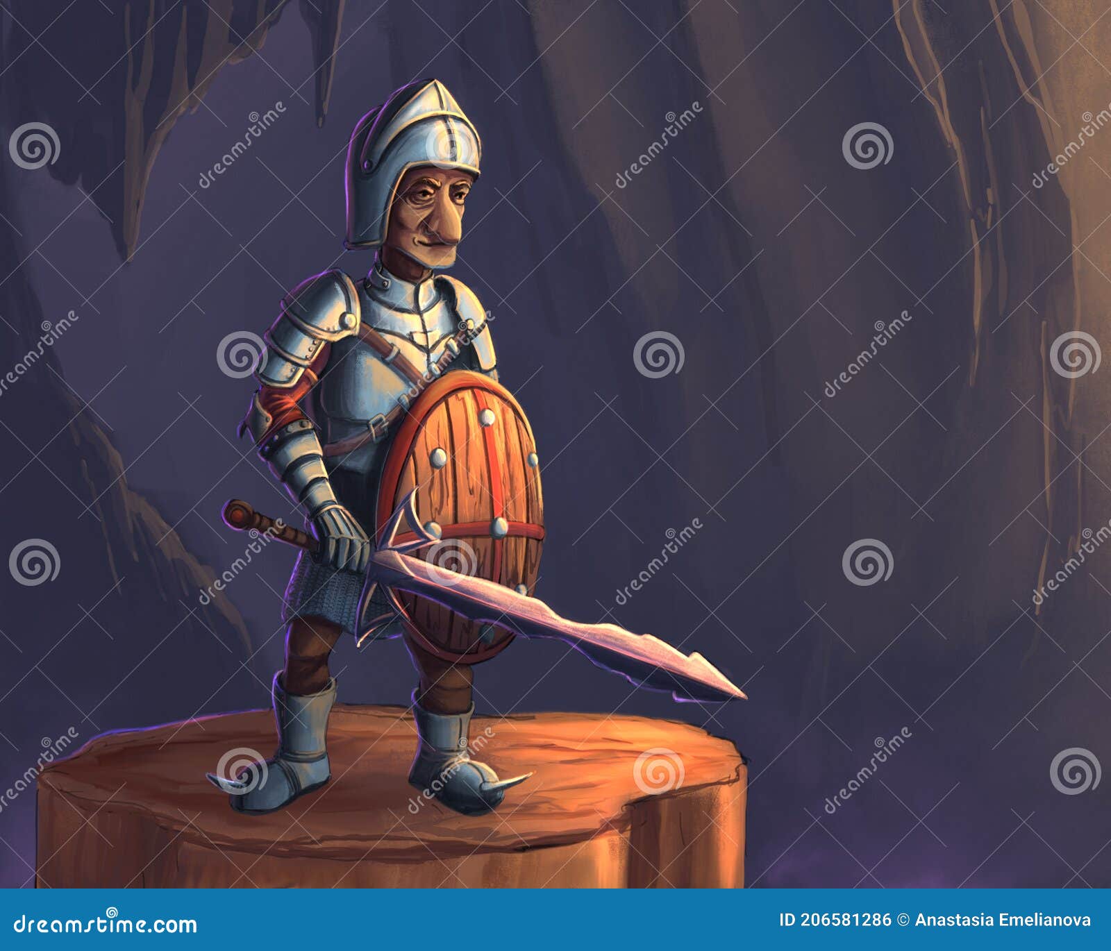 Knight with the Sword in a Cave Stock Illustration - Illustration of ...