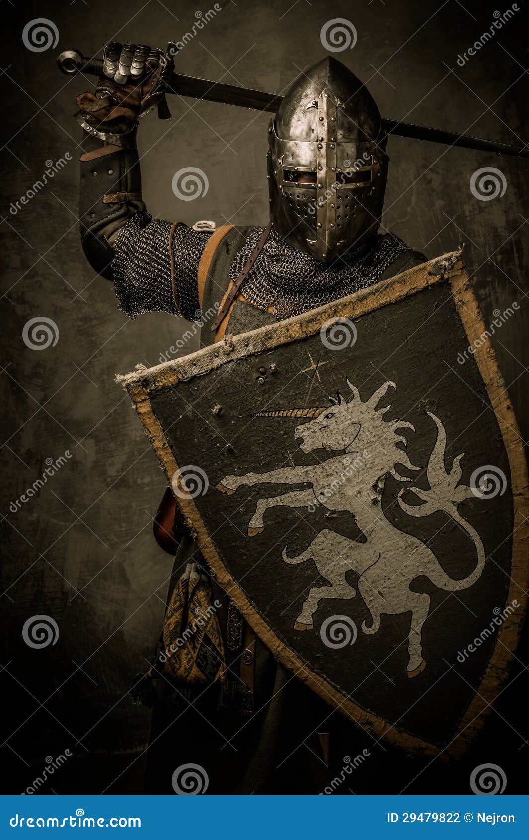 Knight with Sword and Shield Stock Photo - Image of grey, background ...