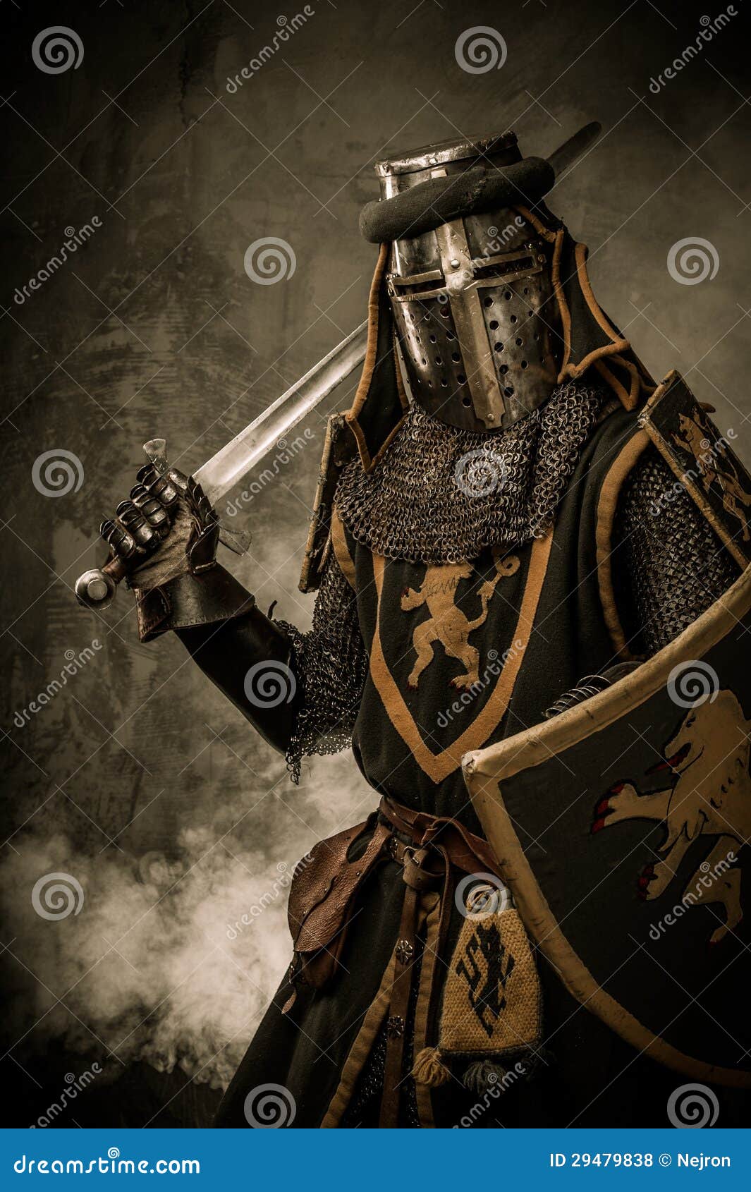 Knight with Sword and Shield Stock Photo - Image of background, armed ...