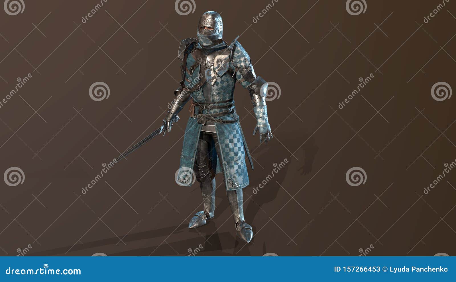 Knight Swordsman in Full Armour, 3D Render Stock Illustration ...