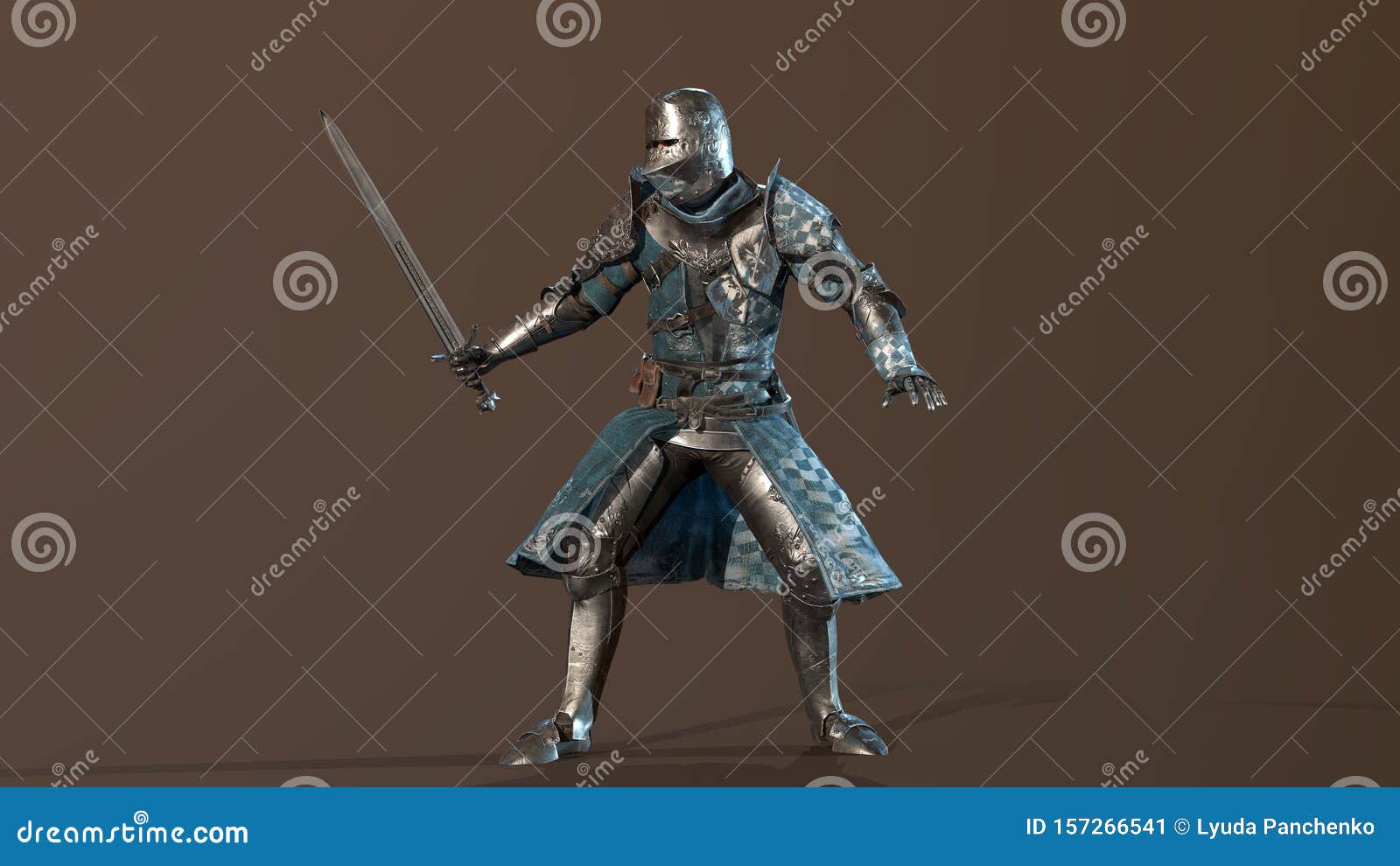 Knight Swordsman in Full Armour, 3D Render Stock Illustration ...