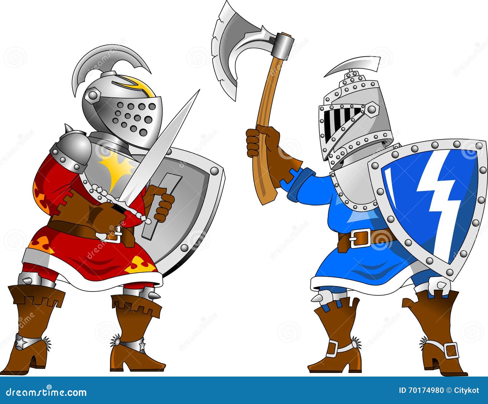 Two Cartoon Knights Fighting Vector Illustration | CartoonDealer.com ...