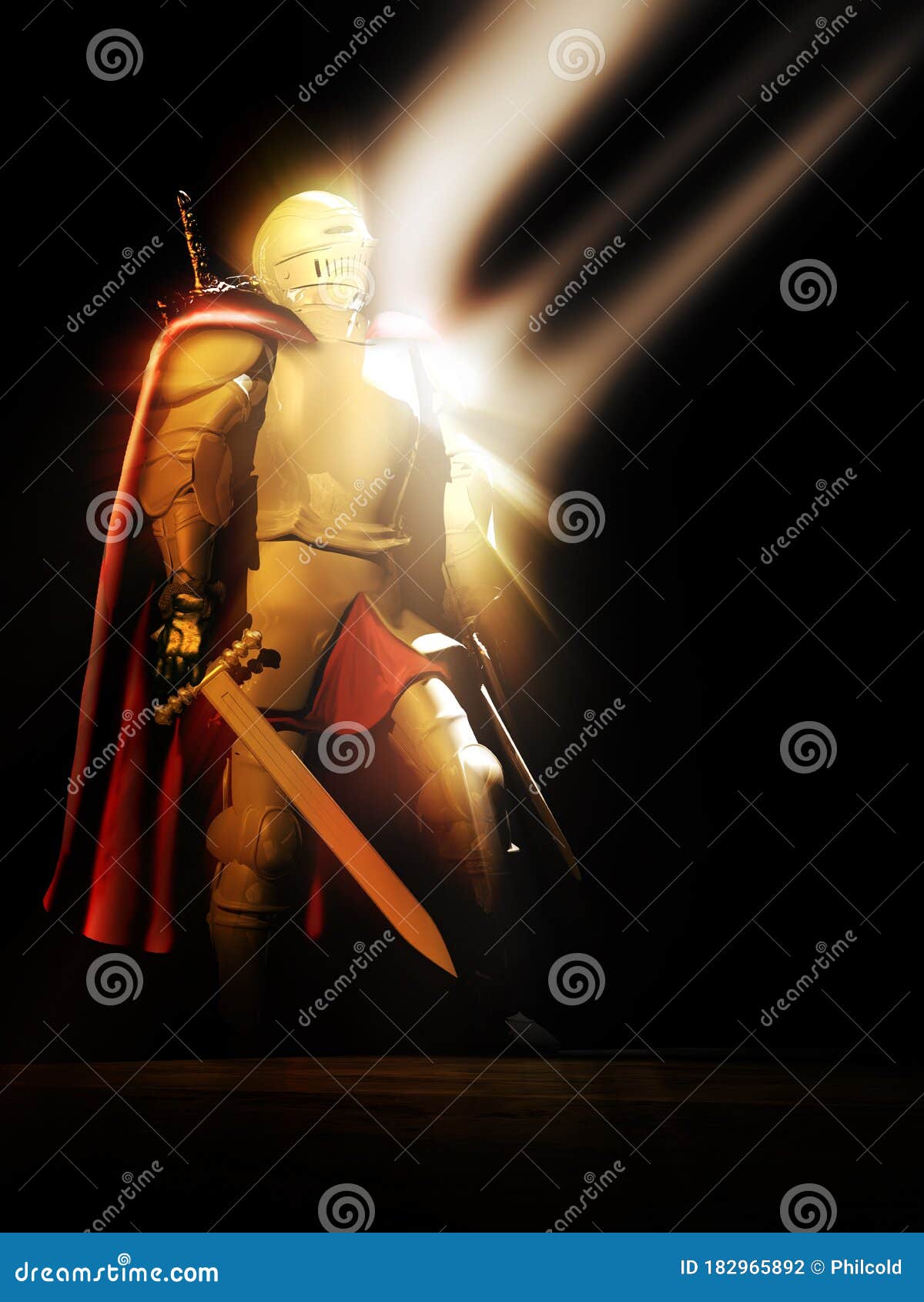 Knight under rays stock illustration. Illustration of chivalry - 182965892