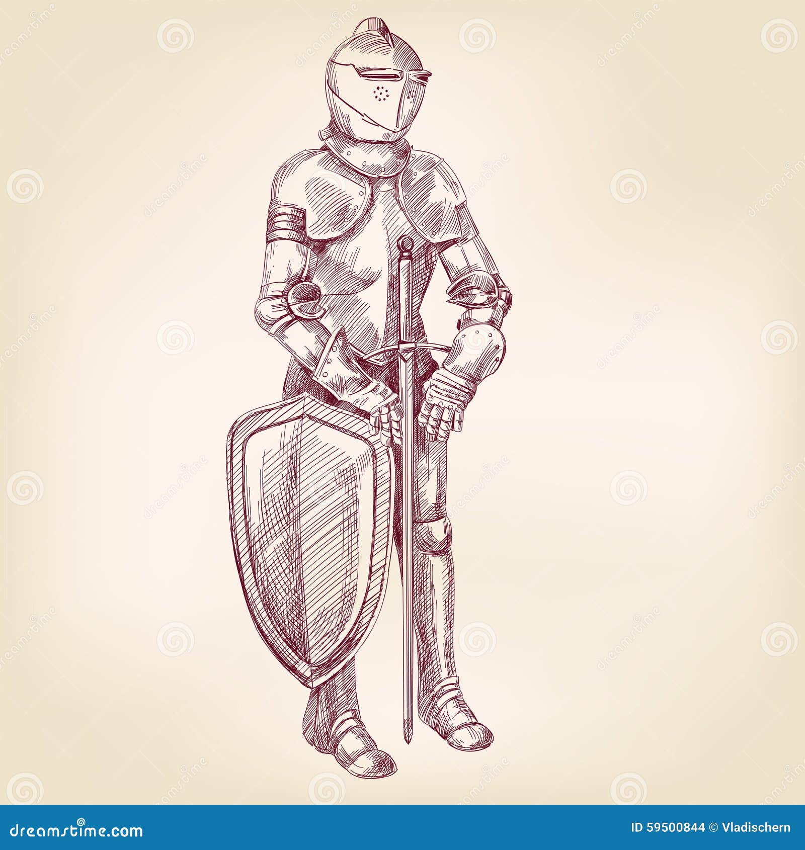 Knight vintage hand drawn stock vector. Illustration of chainmail ...