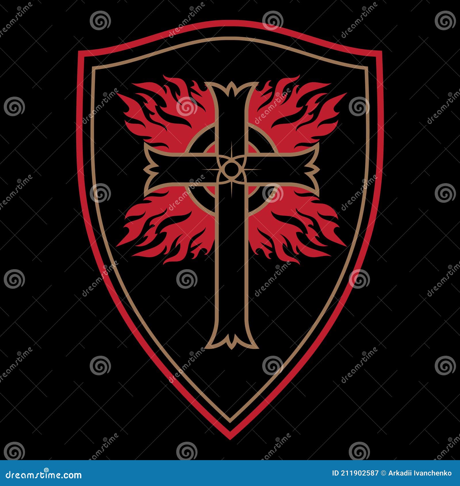 Knightly Design. Crusader Knight Shield with Flaming Cross Stock Vector ...