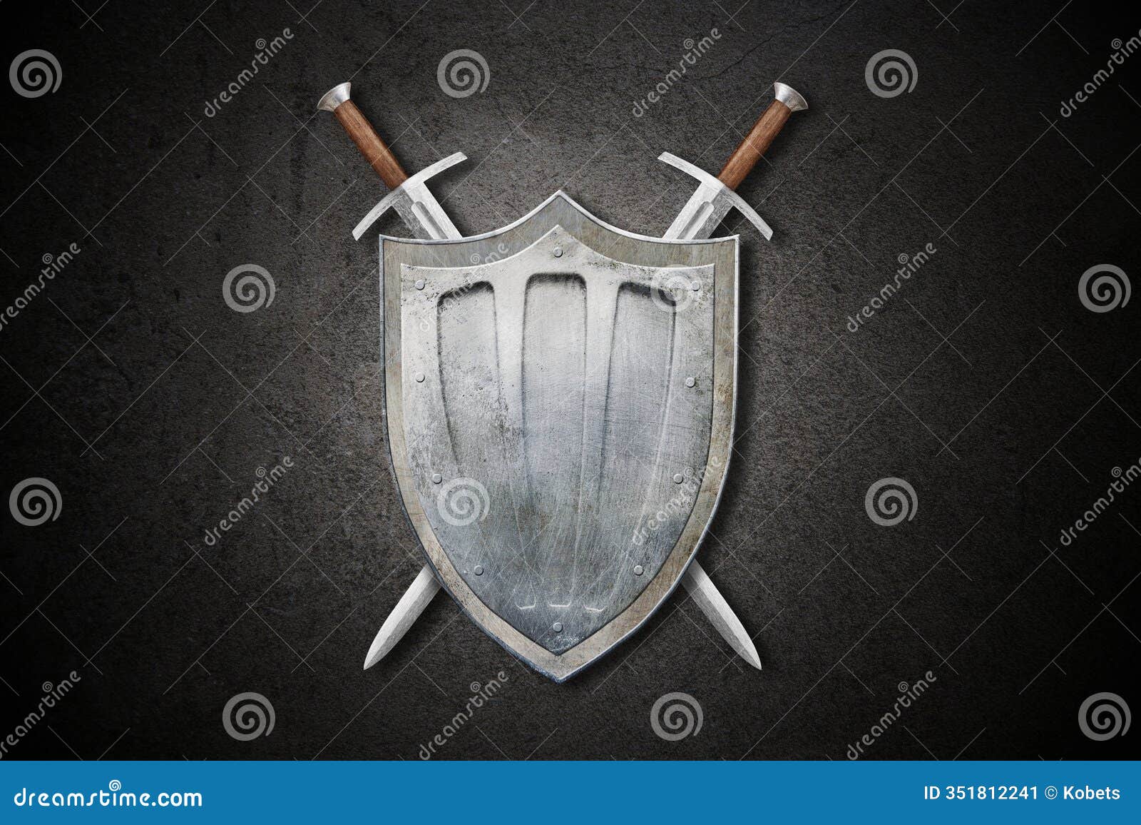 Knightly Shield and Two Swords on Concrete Wall Background Stock ...