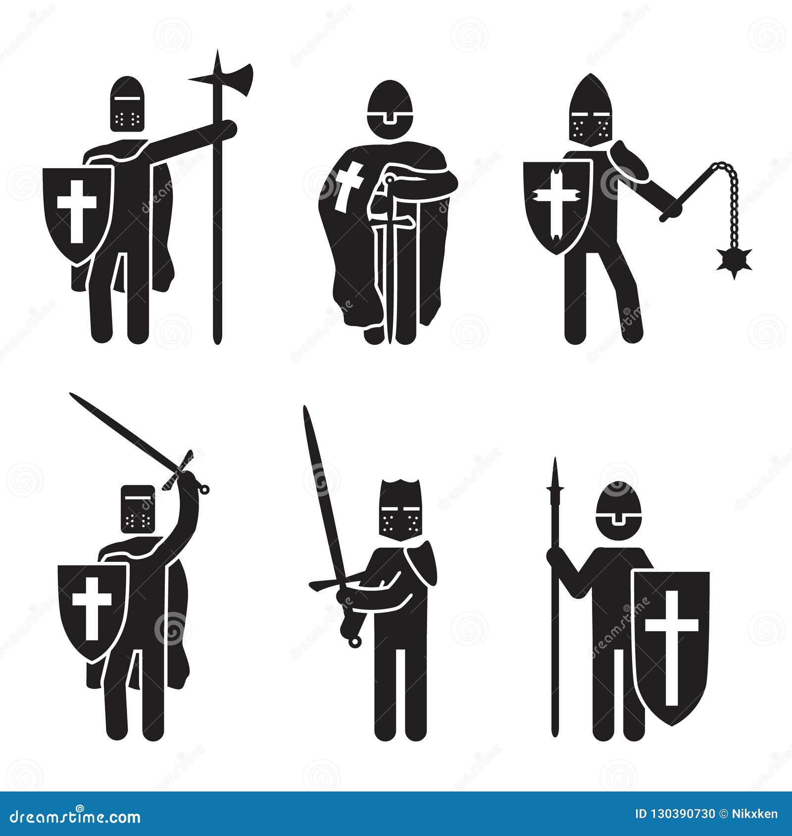 Knights Icon Set. Crusader Knights Set. Vector Stock Vector ...