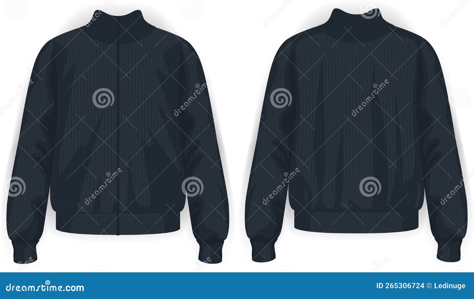 Knit Cardigan Black V Neck with Button Front and Back View Stock Vector ...