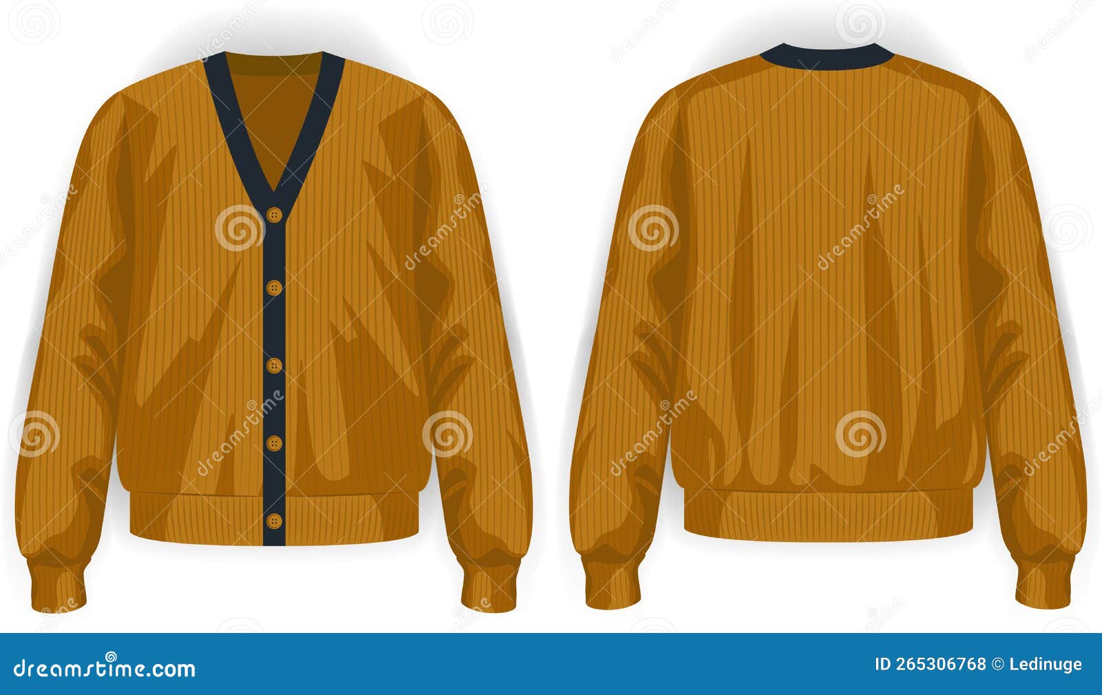 Knit Cardigan Black V Neck with Button Front and Back View Stock Vector ...