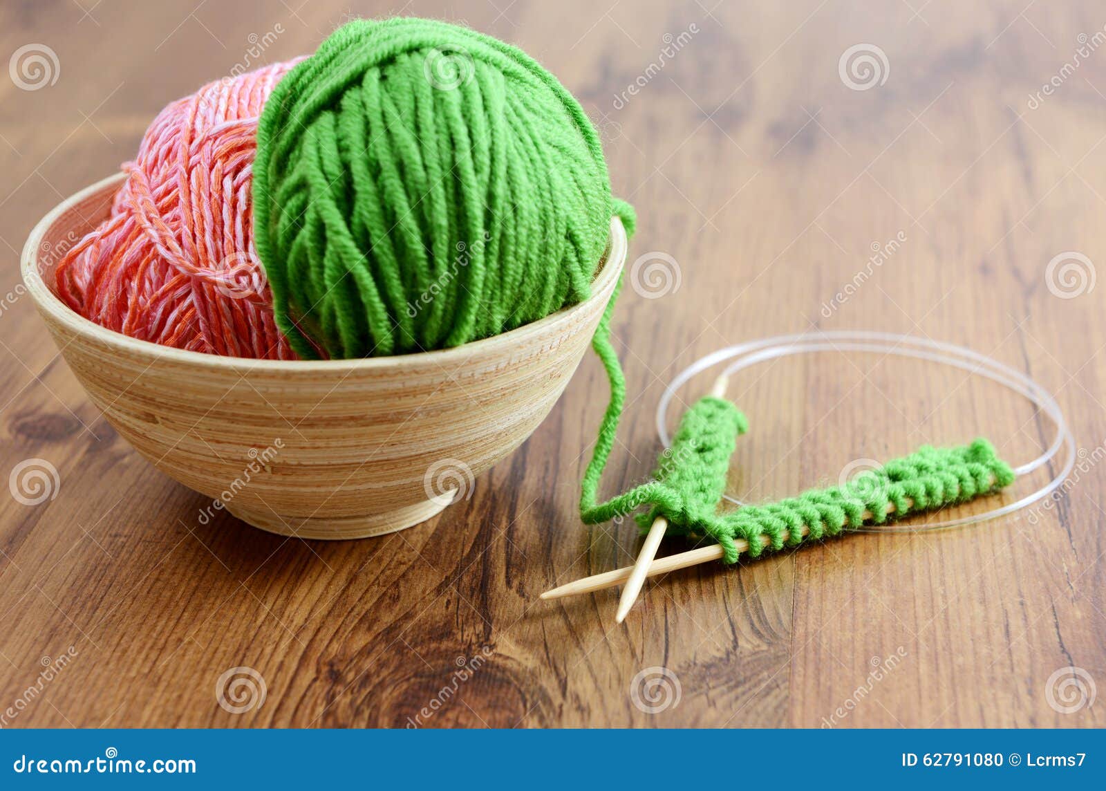 Knit Needles and Wool on Table Stock Photo - Image of yarn, material ...