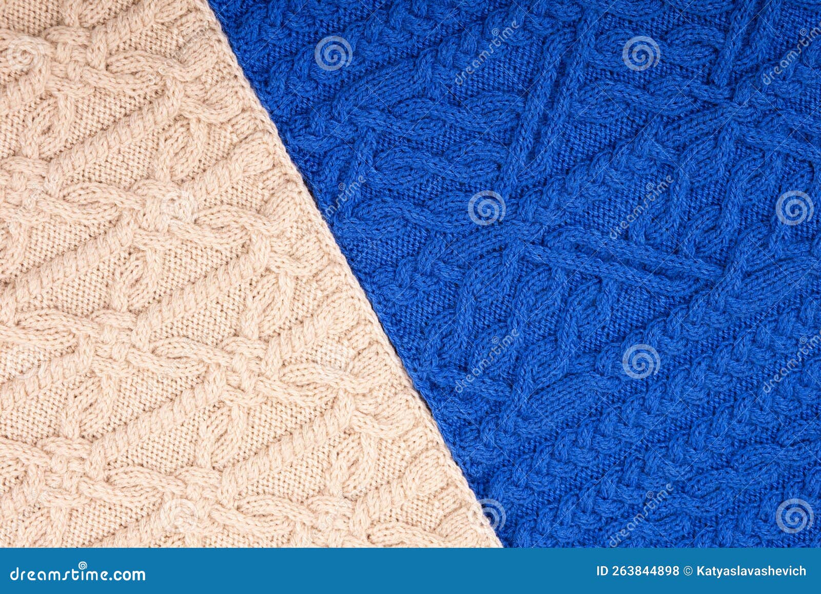 Knitted Blue and Beige Background Stock Photo - Image of craft ...