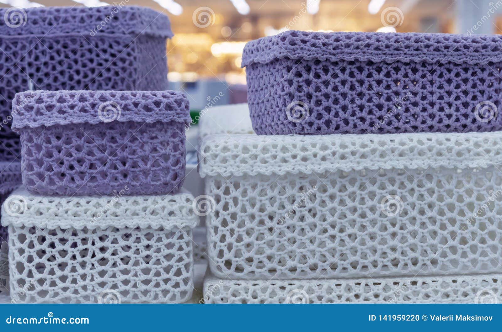 Knitted Boxes for Trifles in a Shop Window Stock Photo - Image of ...