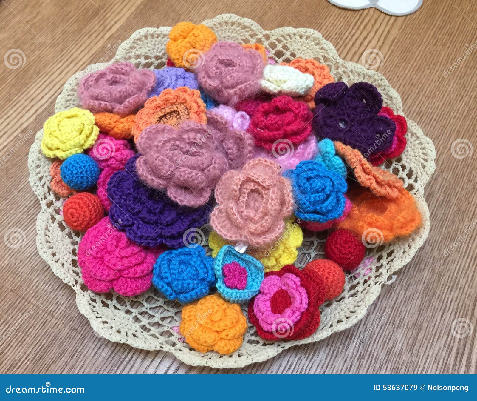 Knitted flowers stock image. Image of plant, roses, blooming - 53637079
