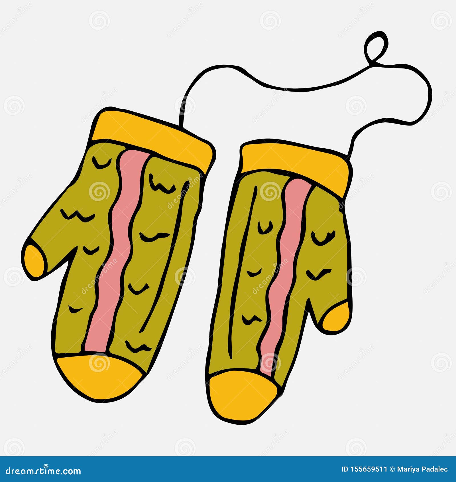 Knitted Green Mittens with a Yellow Pattern on a Rope. a Collection of ...