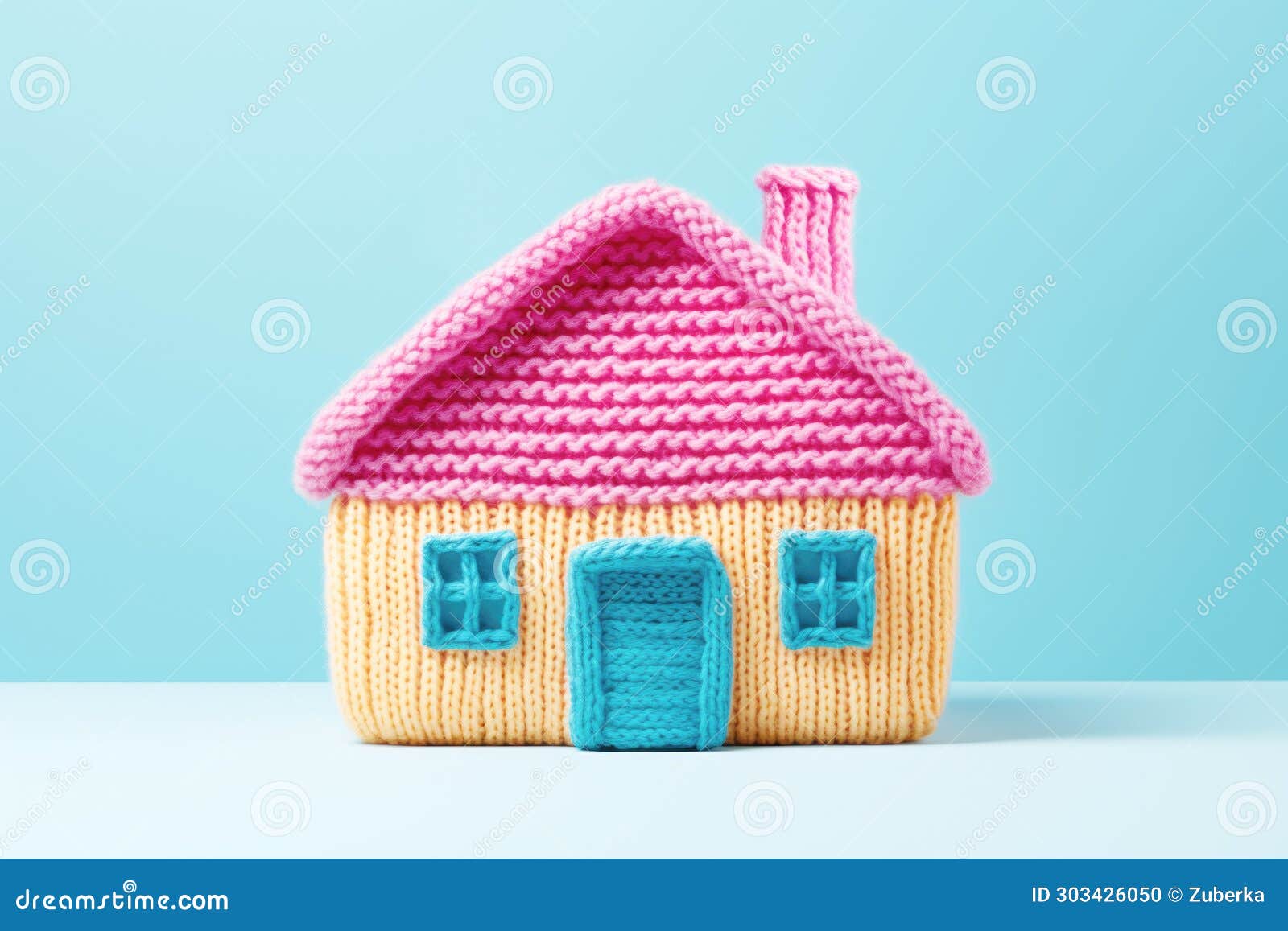 Knitted House on Blue Background Stock Illustration - Illustration of ...