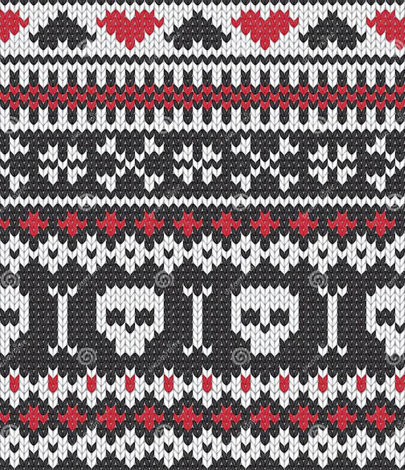 Knitted Pattern with Skulls Stock Vector - Illustration of ornate, bone ...