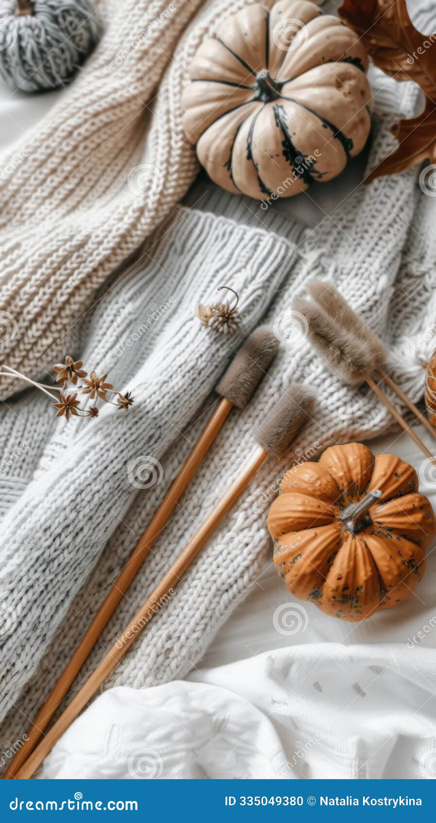 Cozy Autumn Knitted Pumpkins Stock Photo - Image of fall, white: 335049380