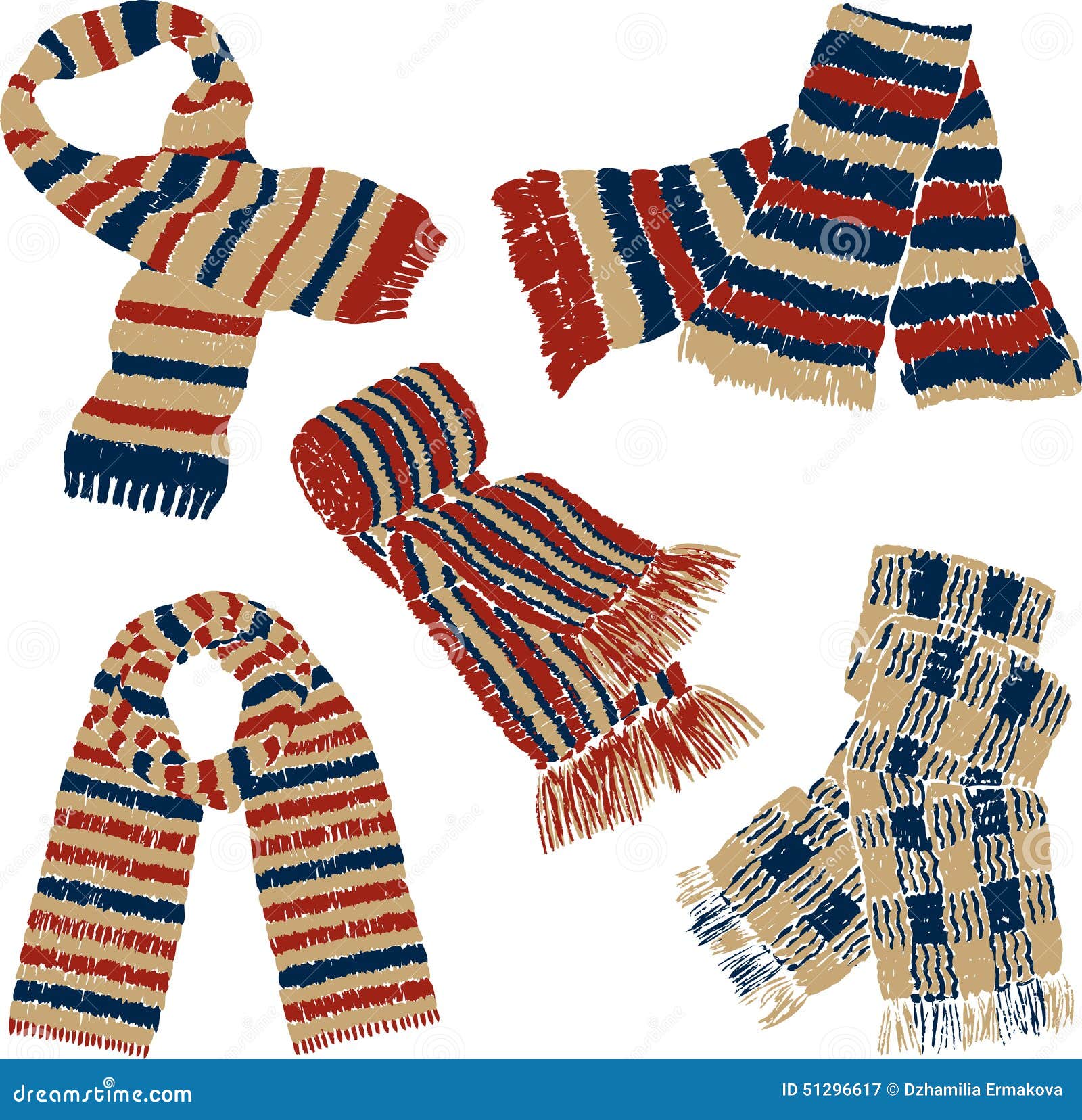 Knitted scarves stock vector. Illustration of white, design - 51296617