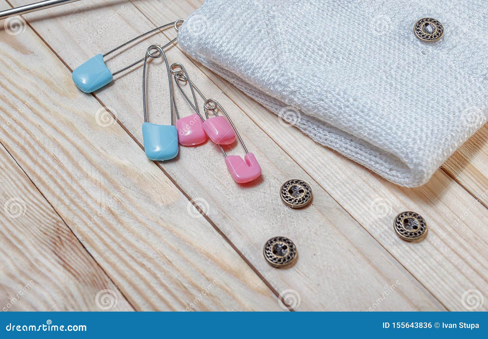 Knitted Sweater with Pins and Buttons Stock Photo - Image of sewing ...