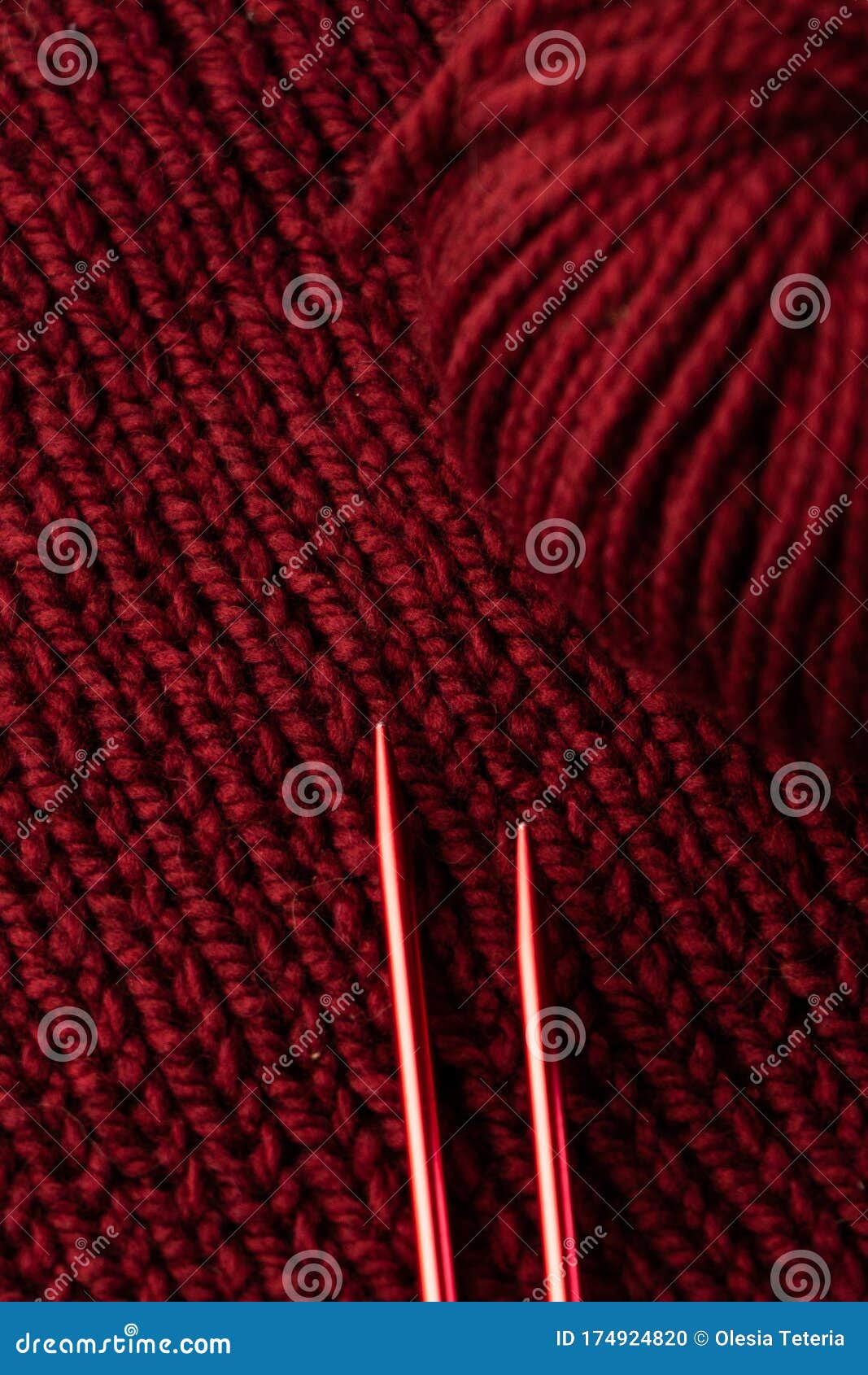 Knitted Fabric and Needles with Thick Threads Stock Photo - Image of ...
