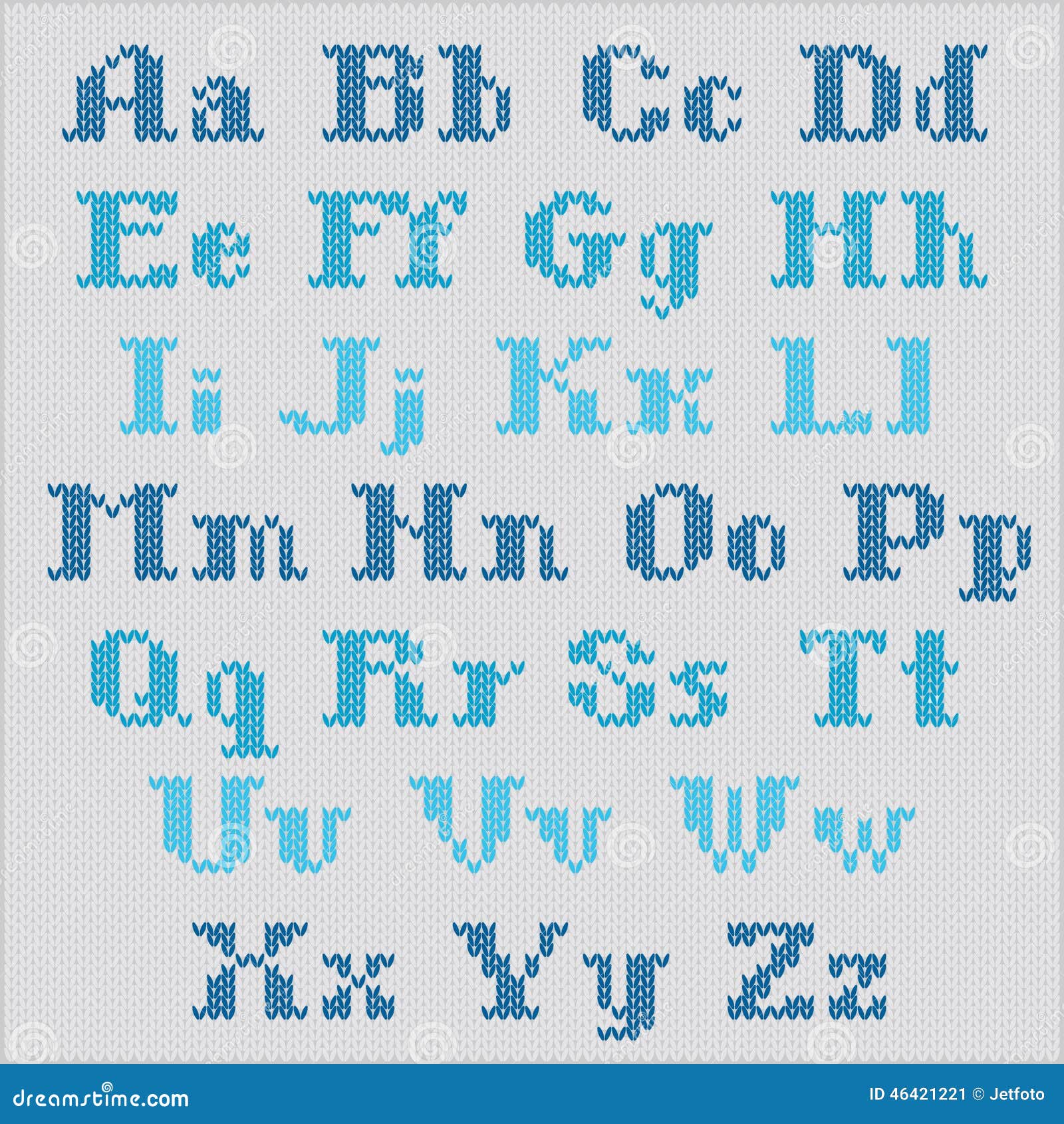 Knitted Vector Alphabet, Blue Bold Serif Letters. Stock Vector ...