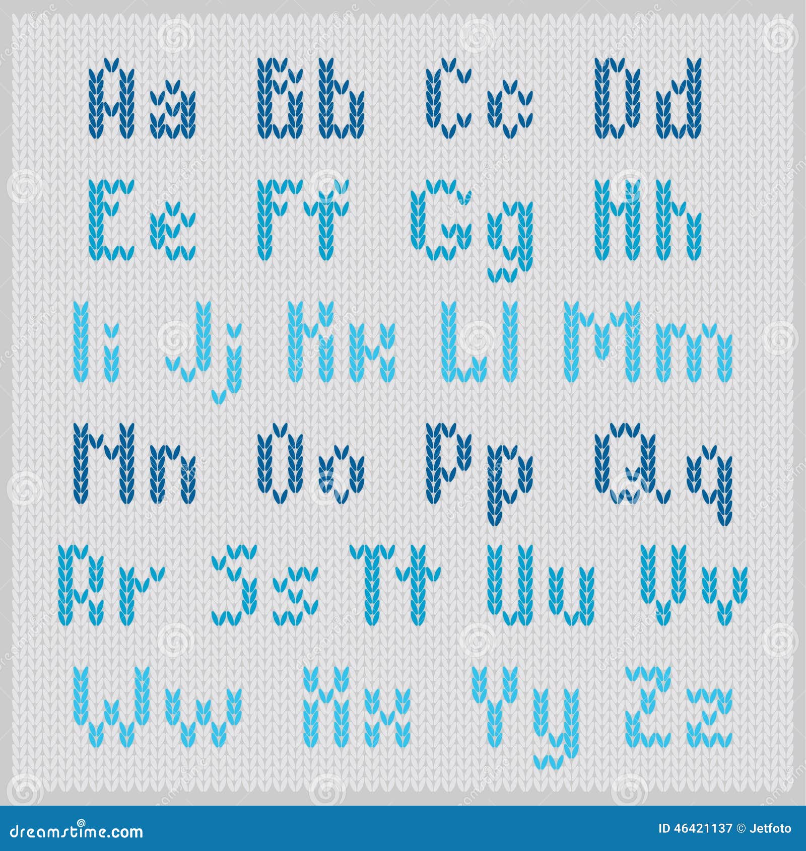 Knitted Vector Alphabet, Blue Small Sans Serif Letters. Stock Vector ...