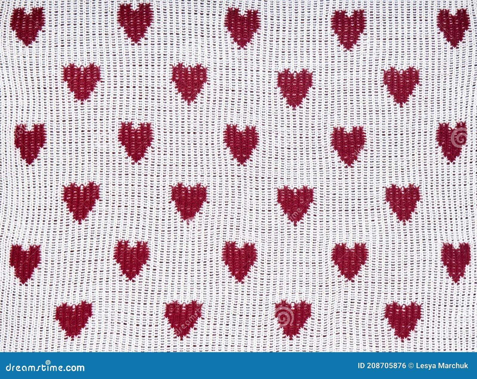 Knitted White Background with Red Hearts Pattern Stock Illustration ...