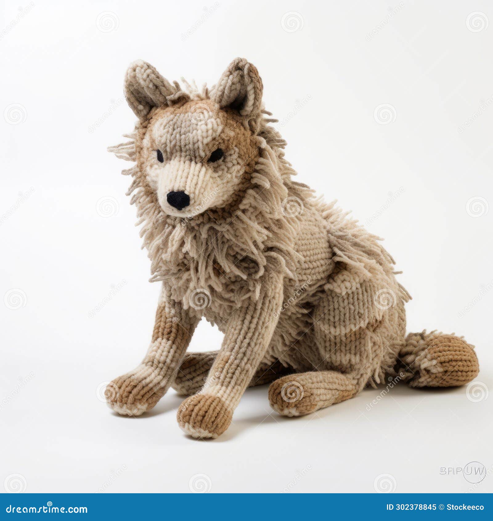 Knitted Wolf on White Background: Muted Tones and Tangible Texture ...
