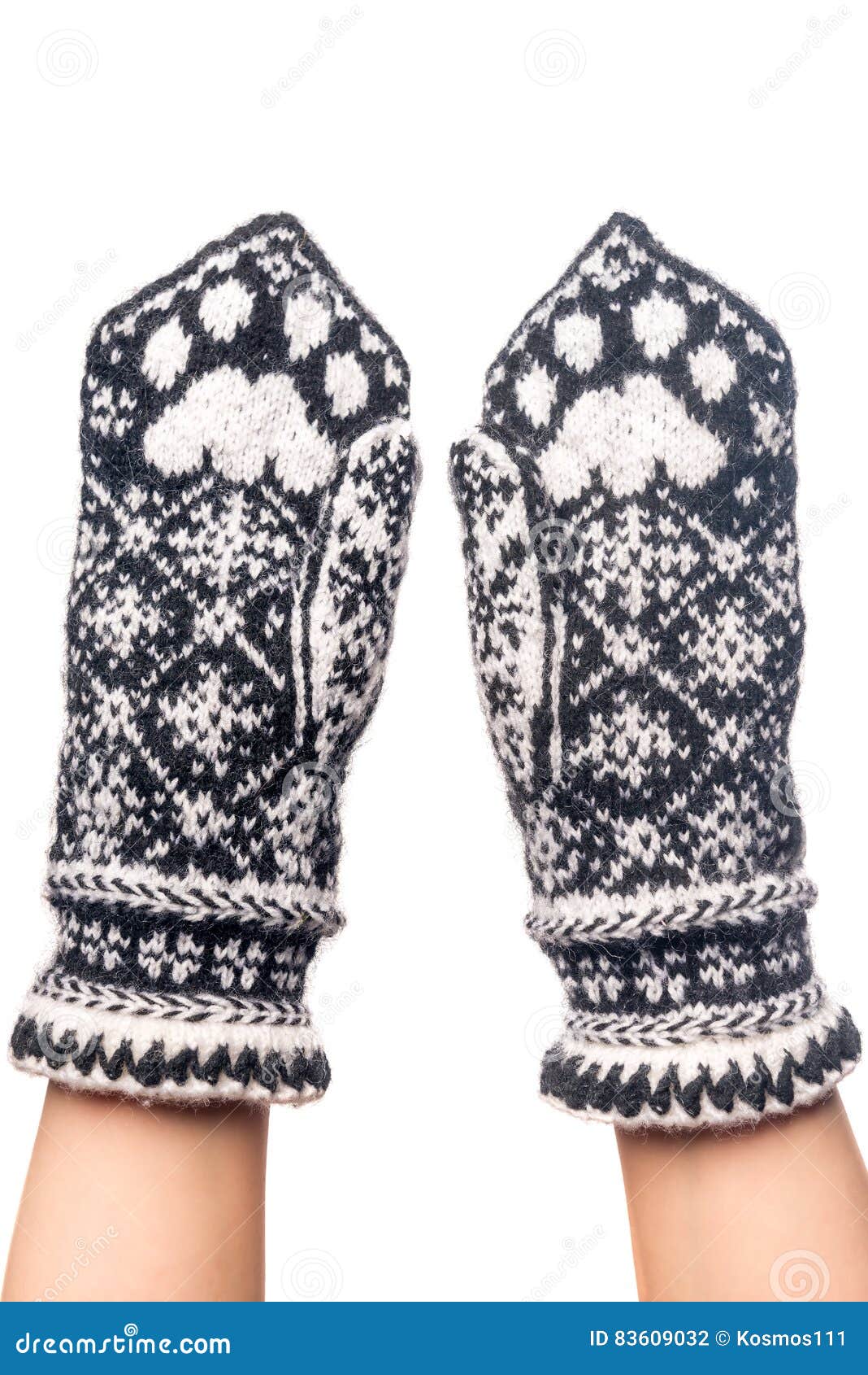 Knitted Woolen Mittens Handmade with Pattern Stock Photo - Image of ...