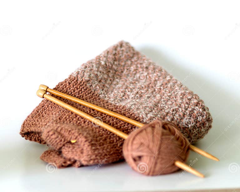 Knitted Work on a White Background, Knitted Texture, Needlework Stock ...