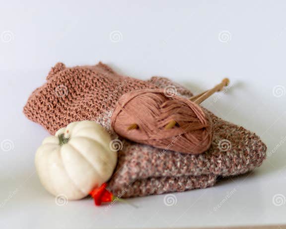 Knitted Work on a White Background, Knitted Texture, Needlework Stock ...